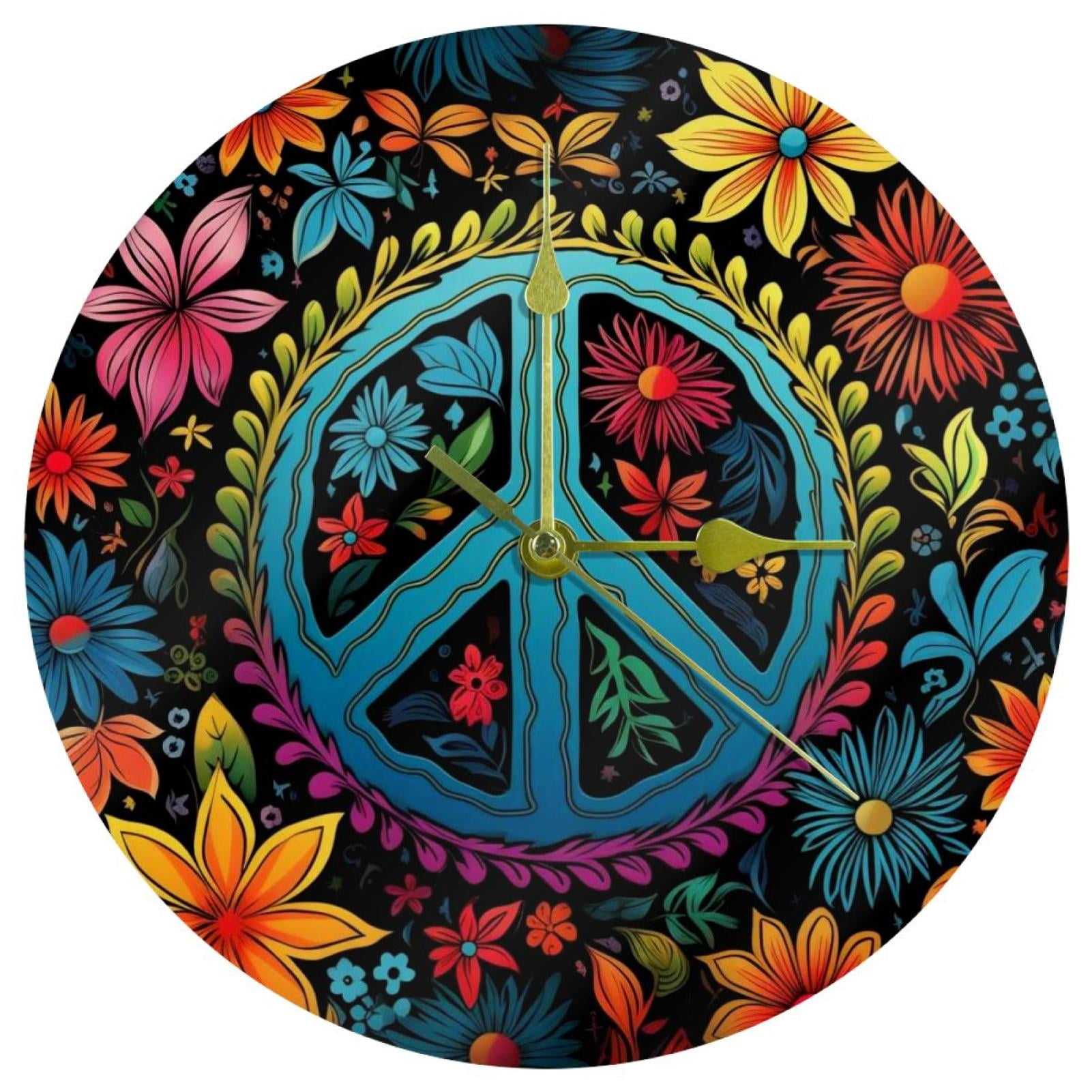 Peace Symbol 9.8-Inch Round Acrylic Wall Clock, Silent Non-Ticking ...