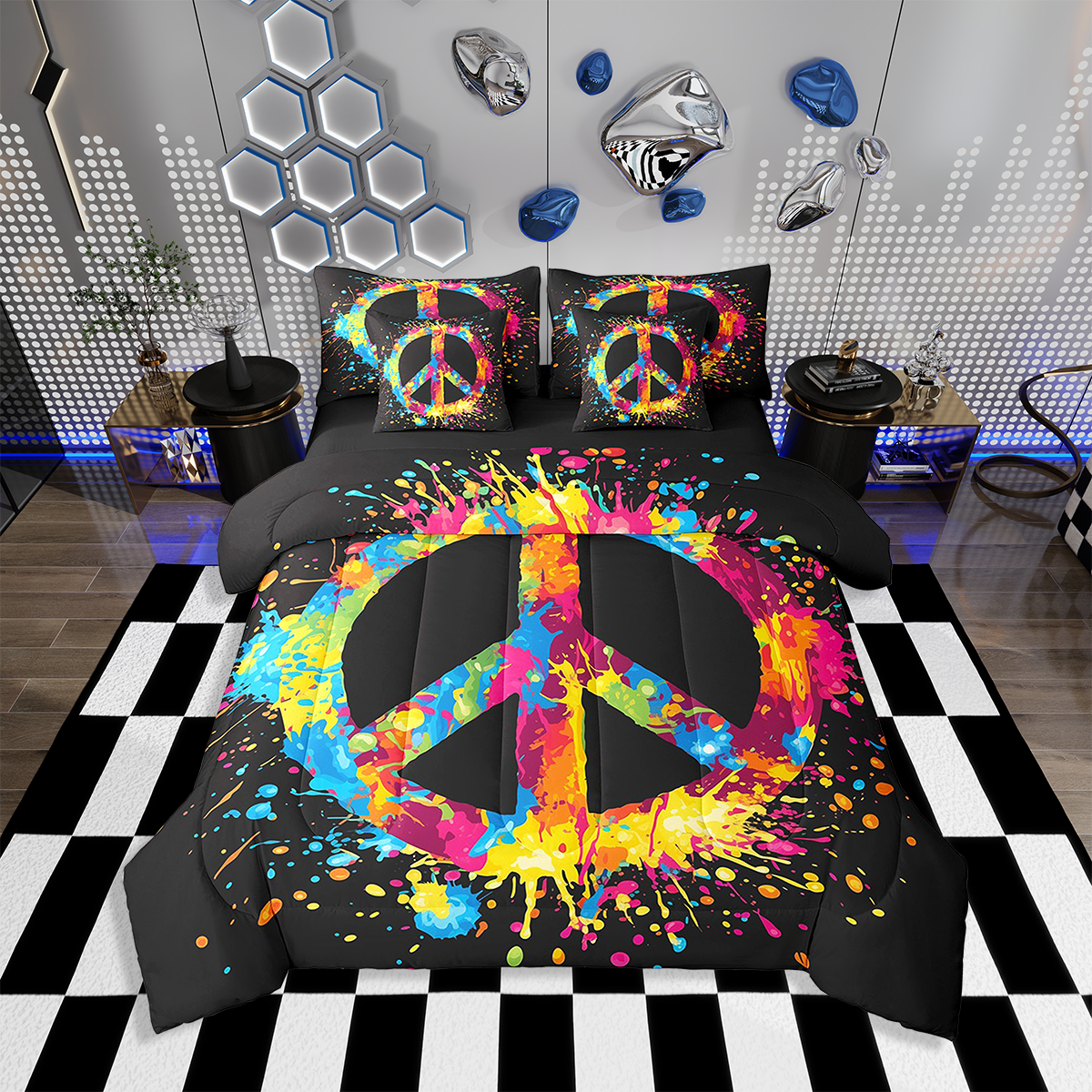 Peace Symbol Bed In A Bag With Sheets Full 7 Piece Peace Sign Comforter ...