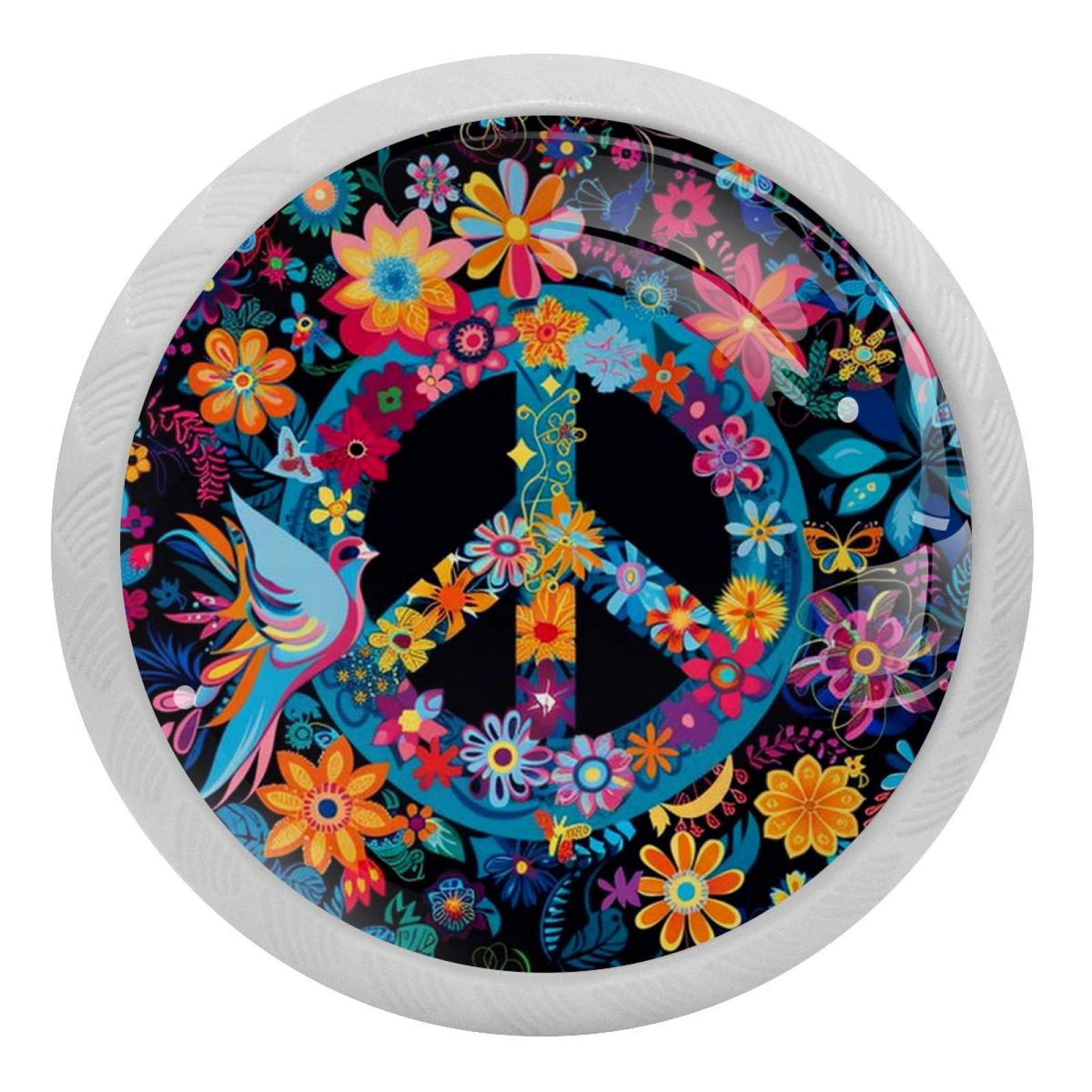 Peace Symbol Crystal Knobs with Screws - 4-Pack Round Fluorescent ...