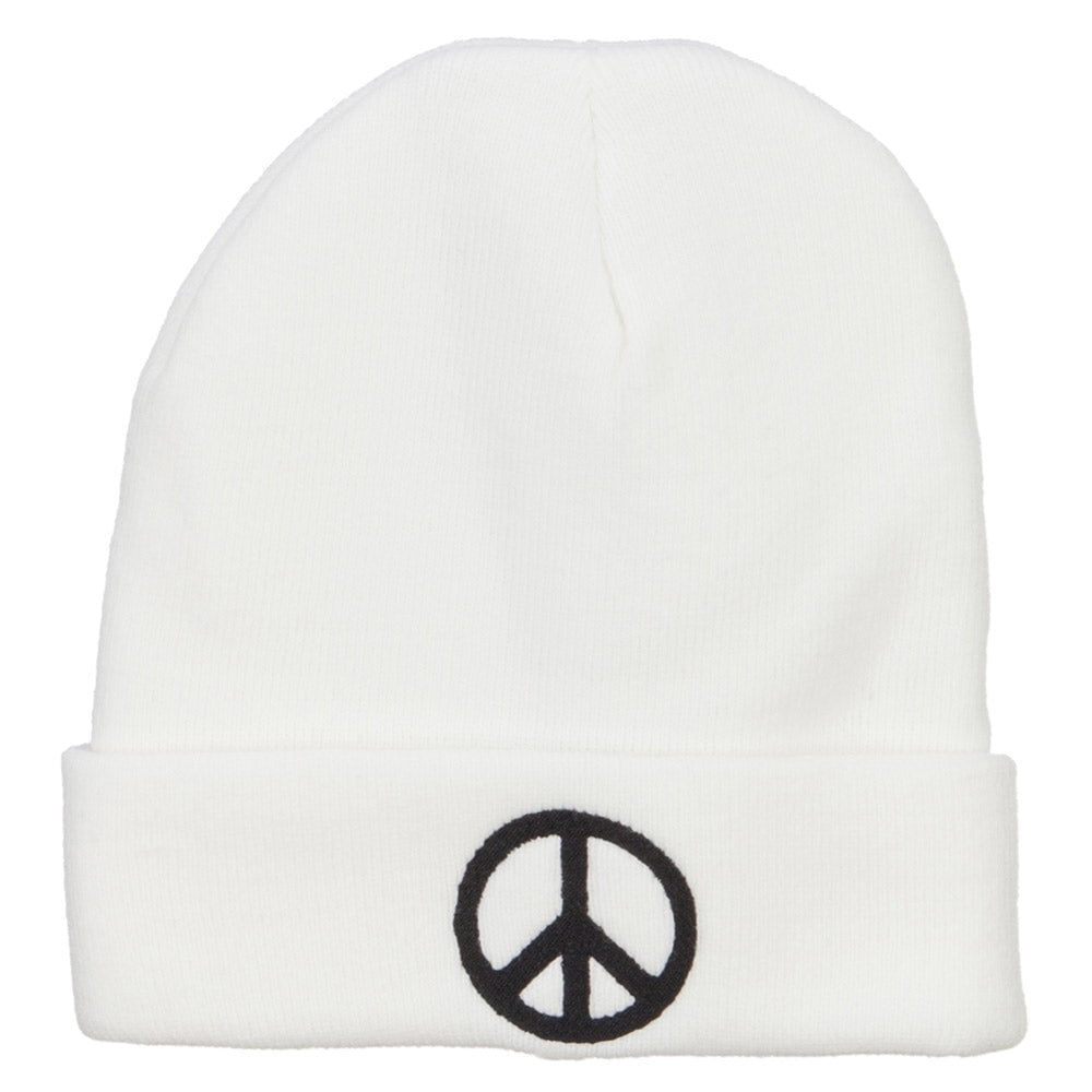 Peace Symbol Embroidered Long Beanie - White OSFM - Walmart.com