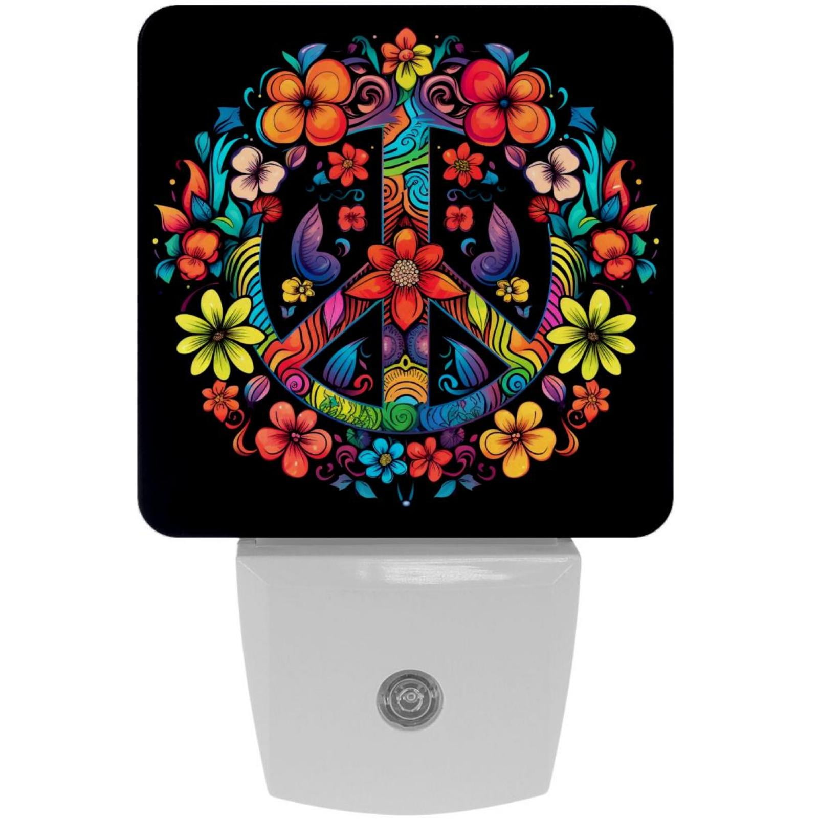 Peace Symbol LED Square Night Lights - Energy Efficient Plug-in Wall ...