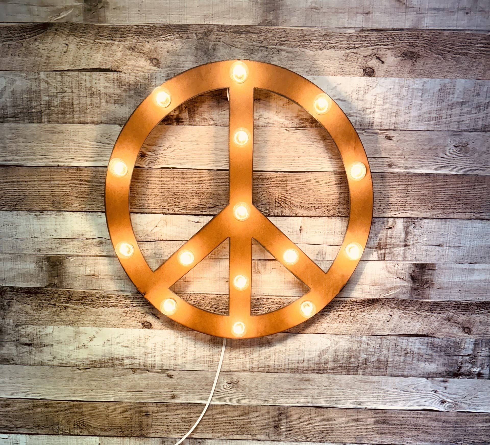 Peace Symbol Rustic Metal Marquee Lighted Hippie Sign - Walmart.com