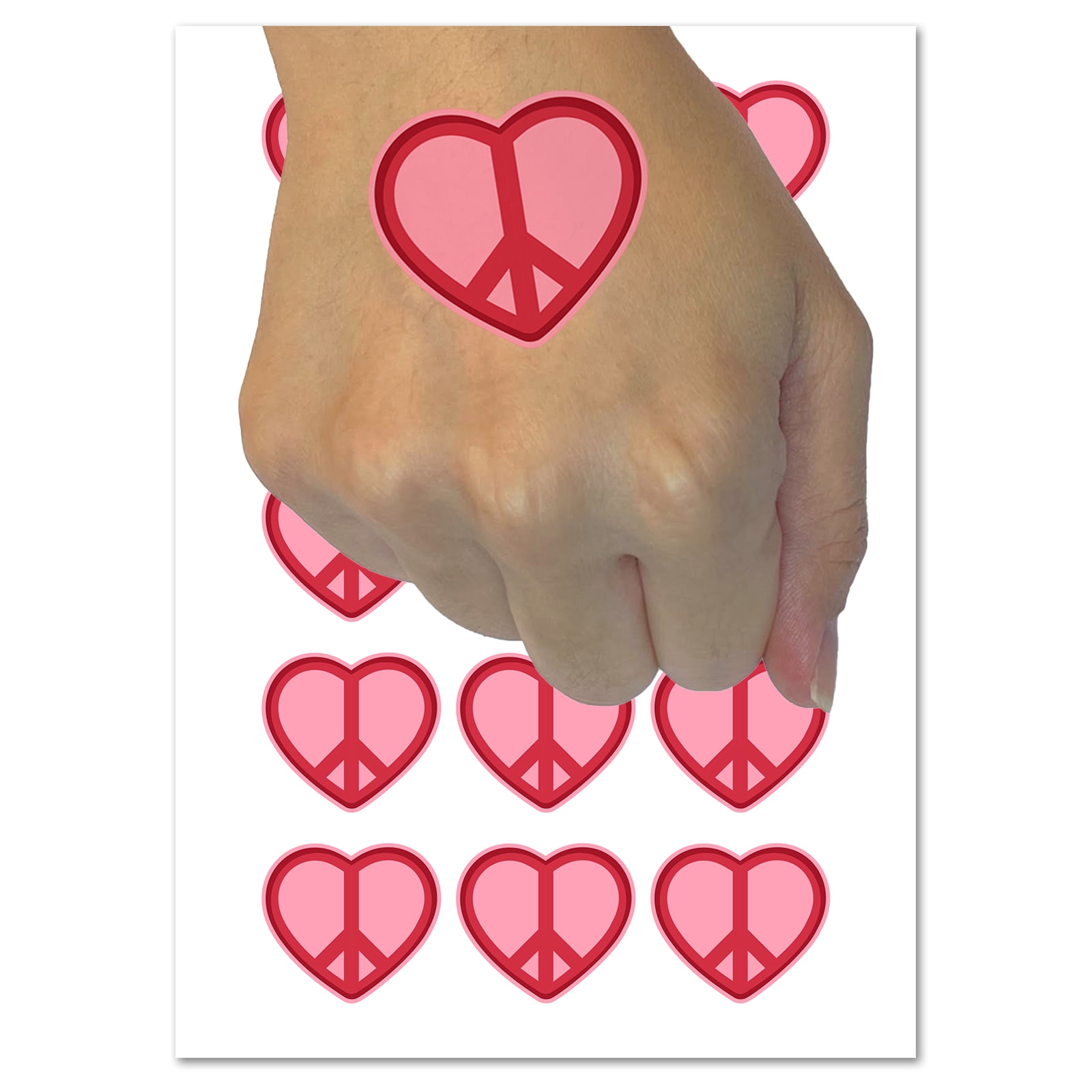 Peace Symbol in Heart Water Resistant Temporary Tattoo Set Fake Body ...