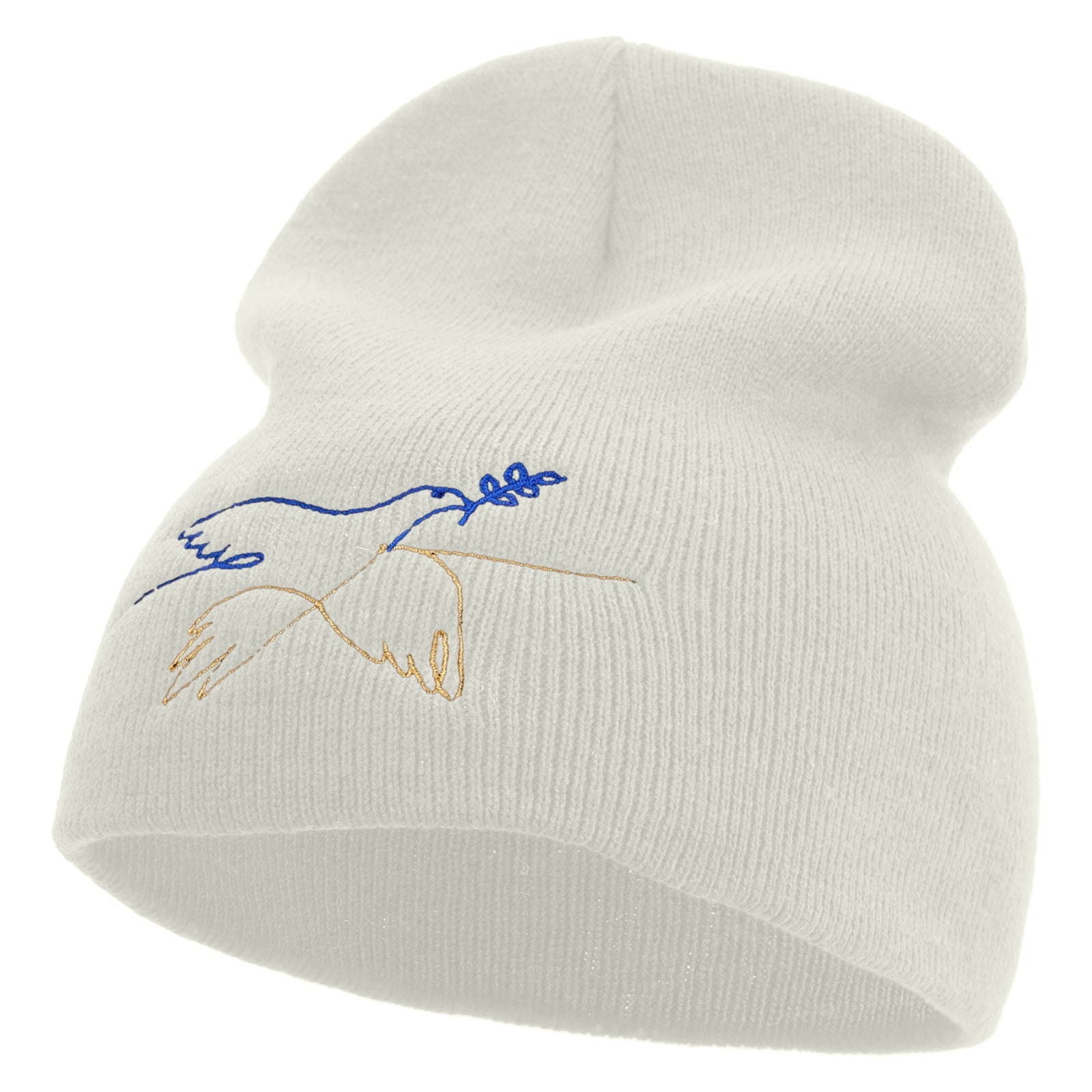 Peace Symbol with Bird Embroidered 8 inch Acrylic Short beanie - White ...