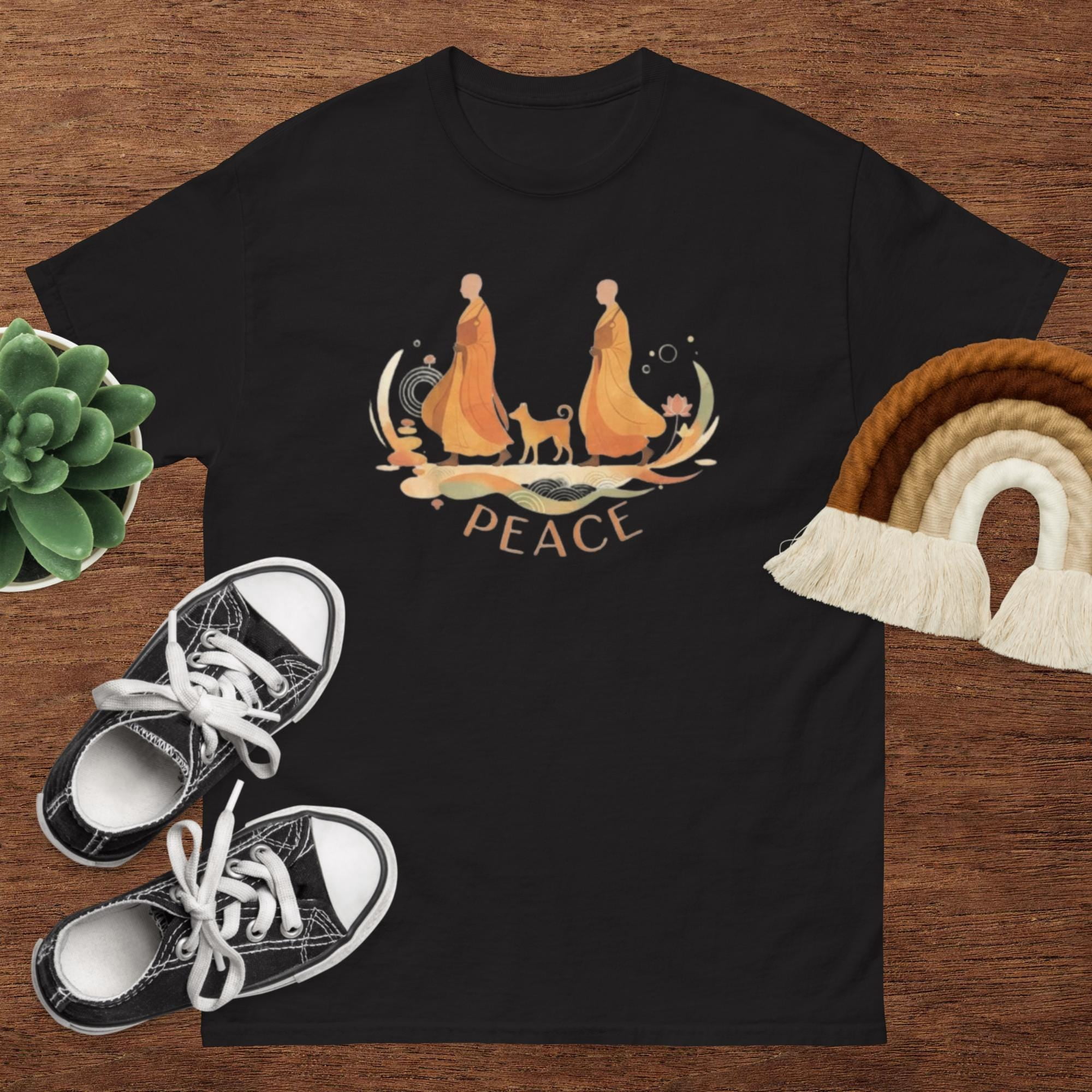 Peace Walking Monks and Dog T-Shirt | Minimalist Zen Art Meditation Tee ...