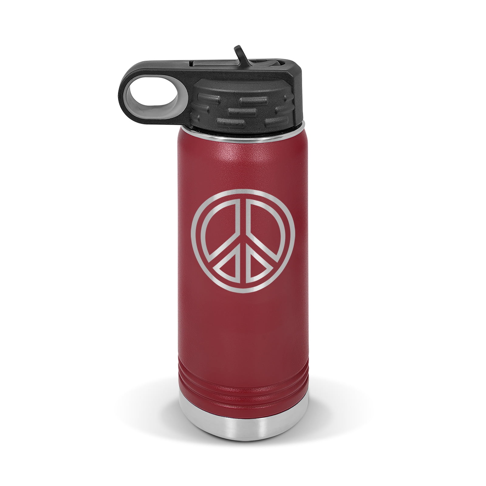 Peace Water Bottle 20 oz - Laser Engraved w/ Flip Top Removable Straw ...