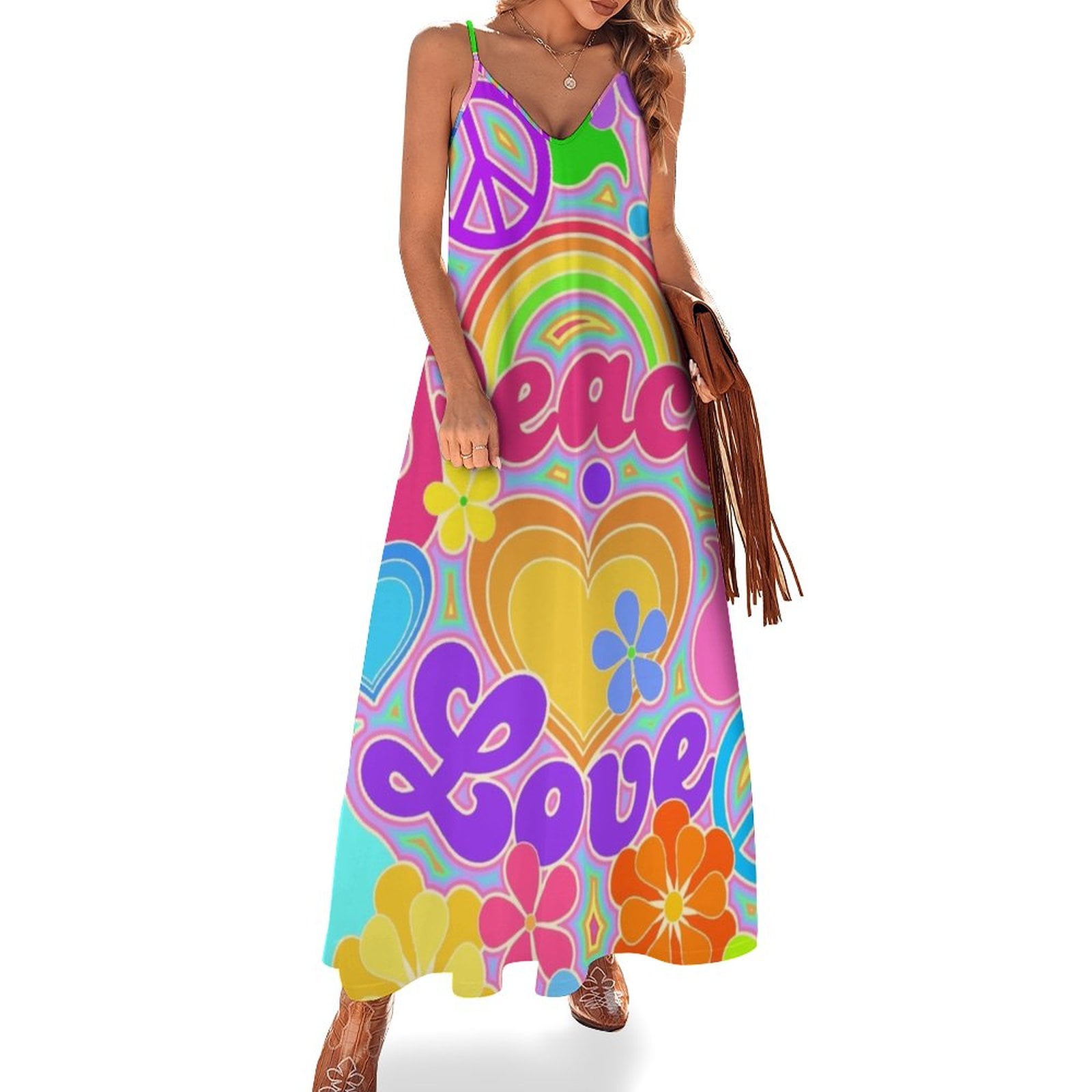 Peace and Love Hippie Art Sleeveless Dress Long dresses dress party ...