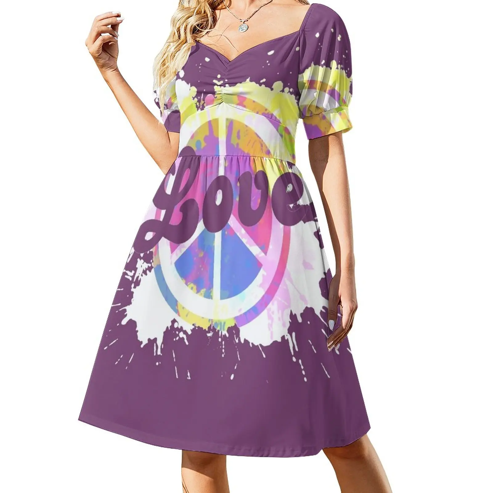 Peace and Love Retro Hippy Paint splash Sleeveless Dress summer dresses ...