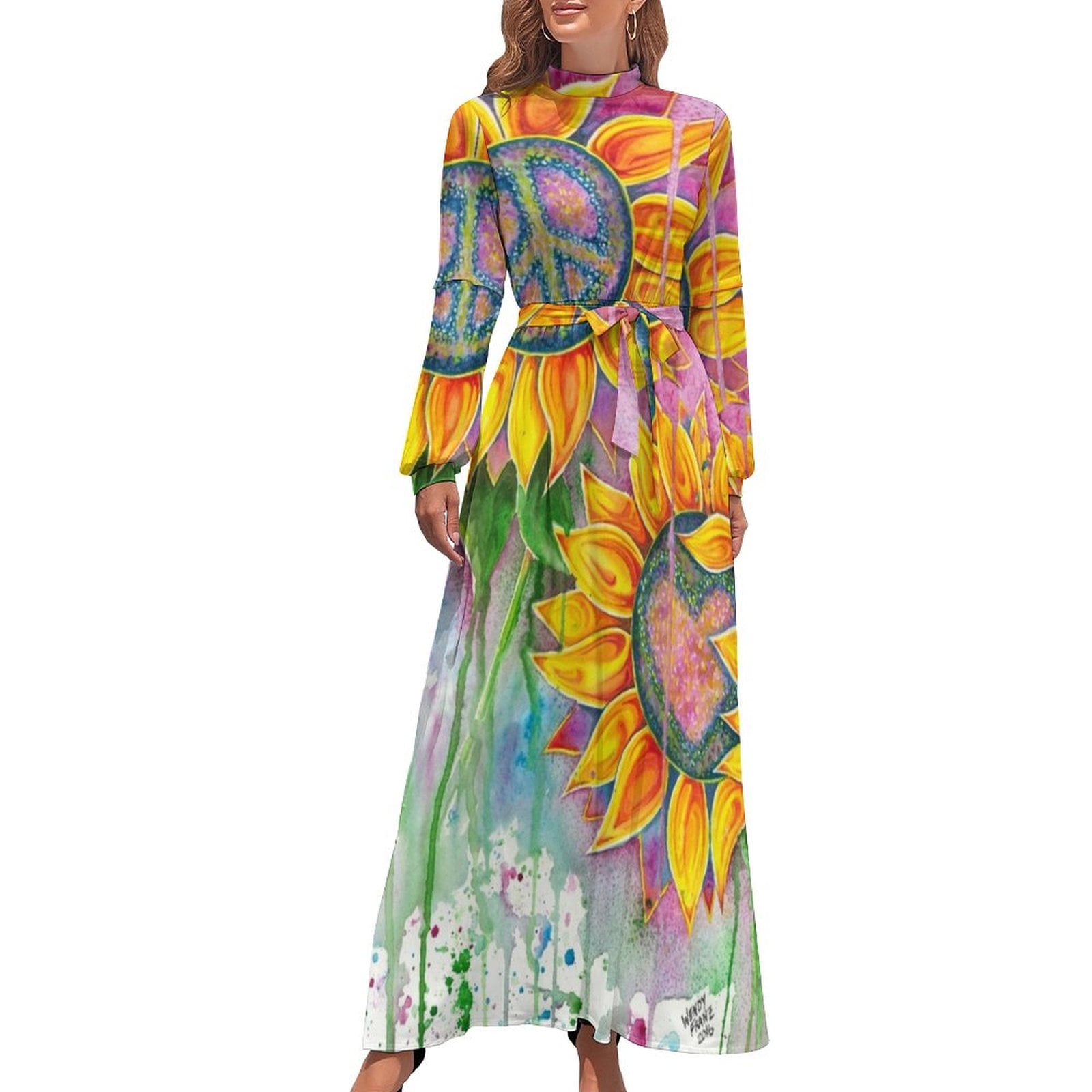 Peace and Love Sunflowers Long Dress clothing women summer 2024 ...