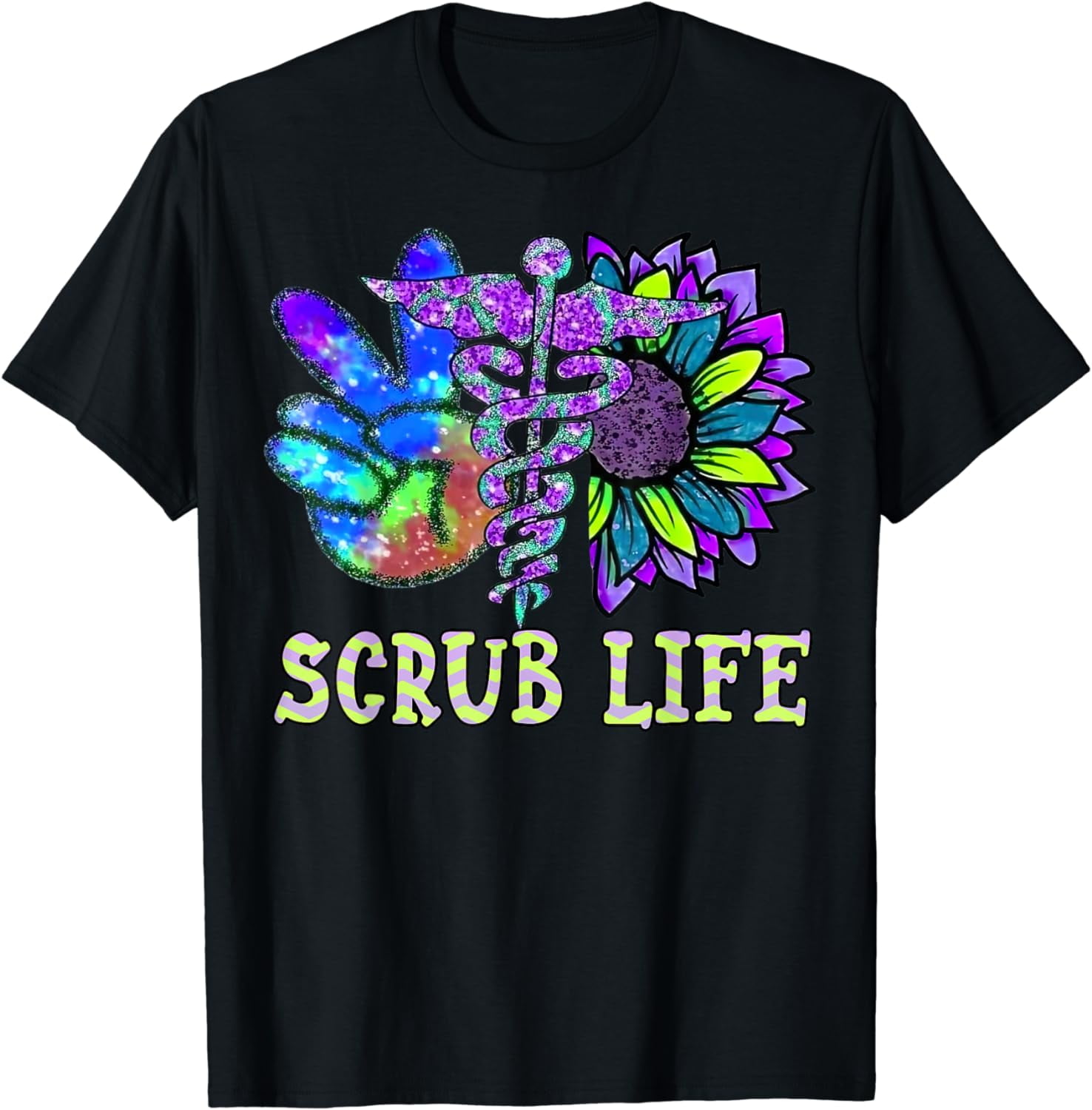 Peace and Sunflower Medical Symbols Scrub Life T-Shirt - Walmart.com