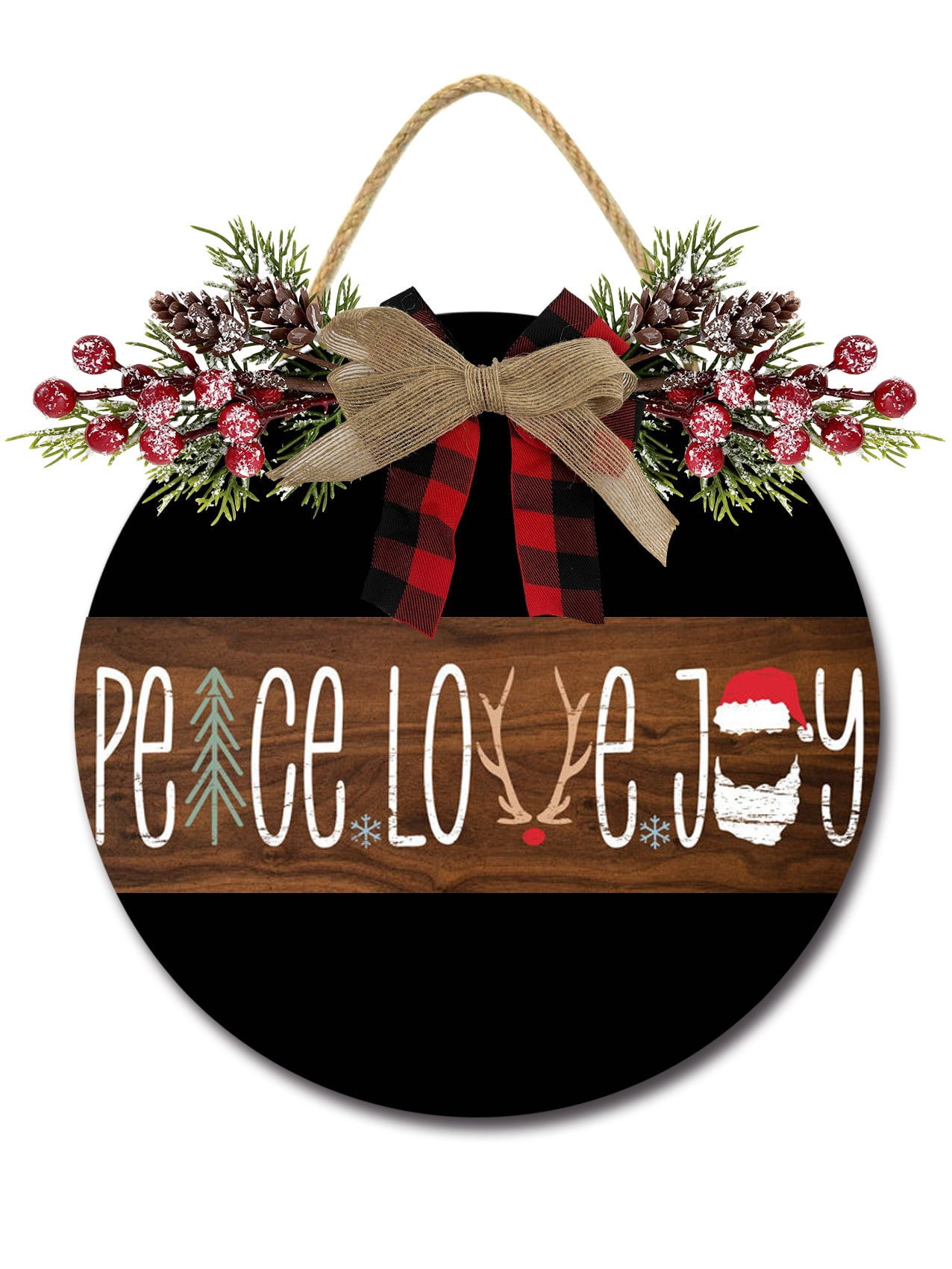 Peace love joy Front Door Sign Funny Wreaths Hanging Wooden Plaque ...