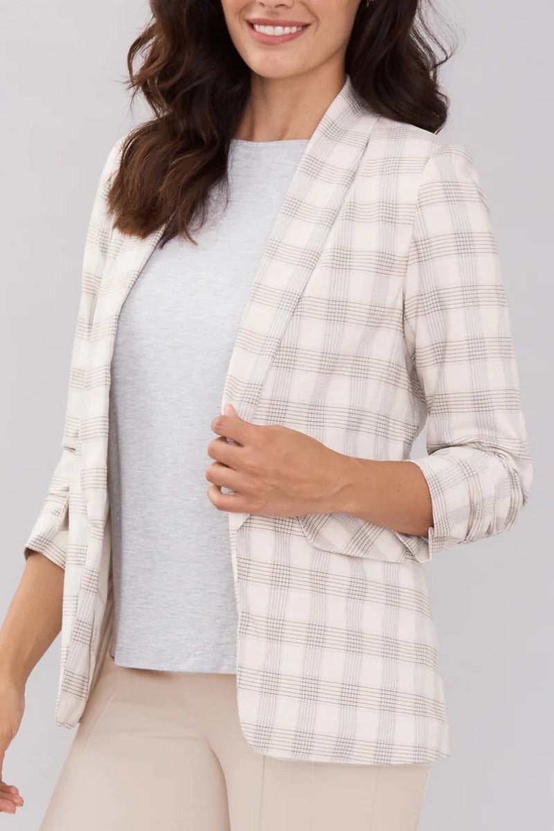 Peace of Cloth Lapel Collar Ruched Sleeve Plaid Crepe Jacket-CHARLESTON ...
