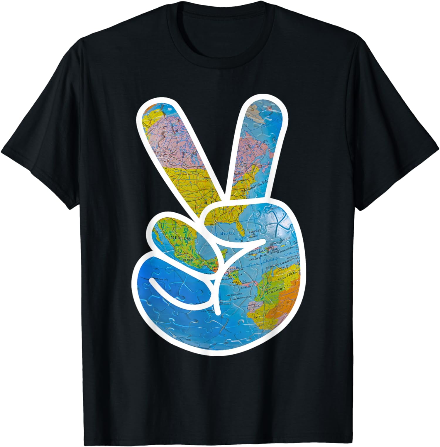 Peace on Earth Map Cool Big Hand Sign World Peace T-Shirt - Walmart.com