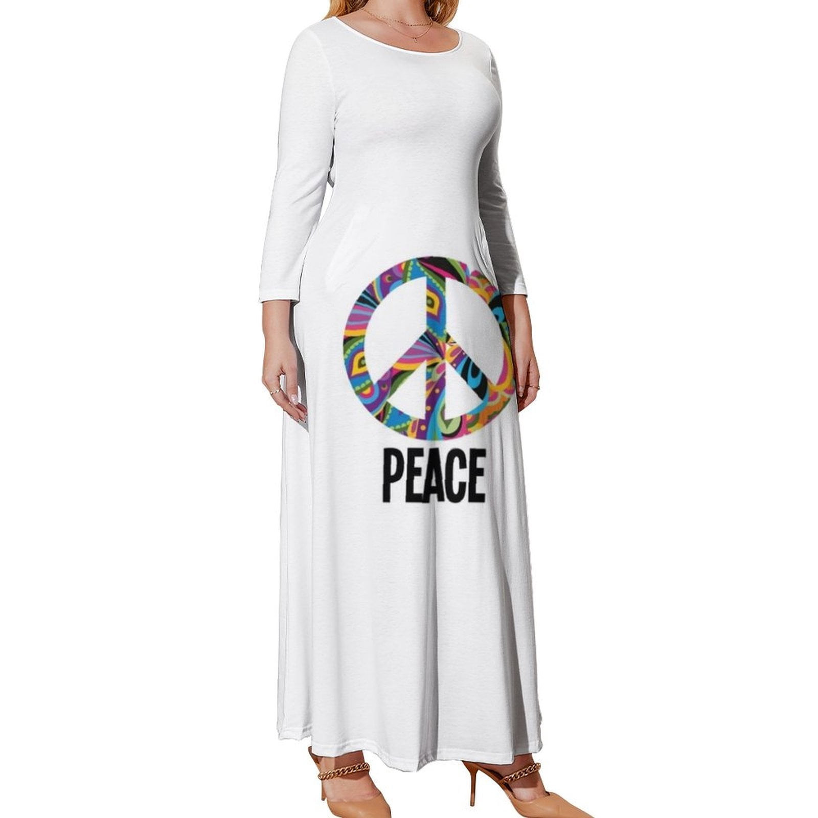 Peace sign design Long Sleeved Dress women evening dress dresses for ...
