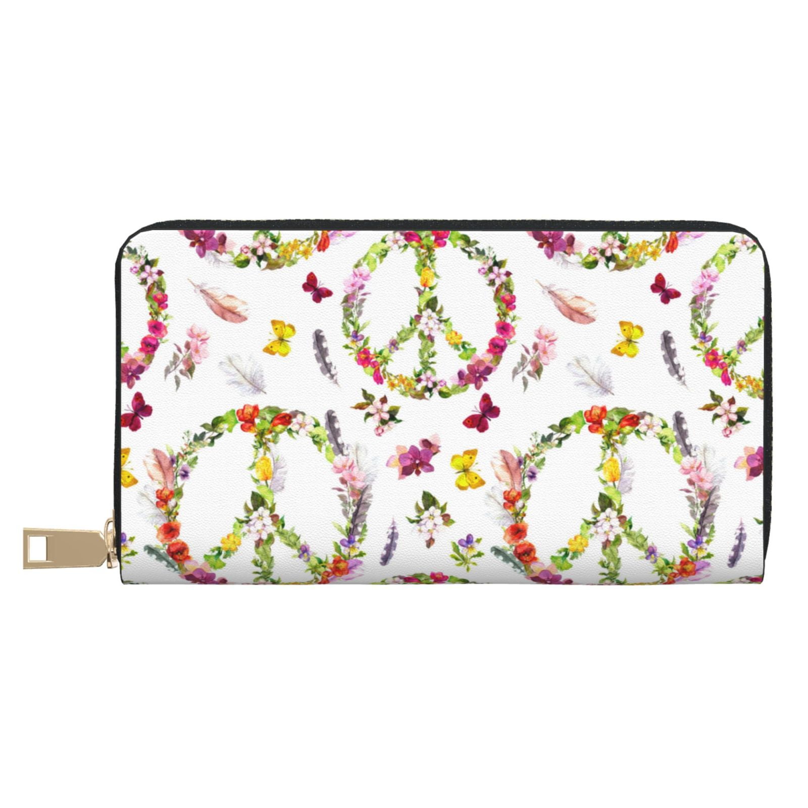 Peace sign flower butterfly feather boho Wallet Women, Leather Bifold ...