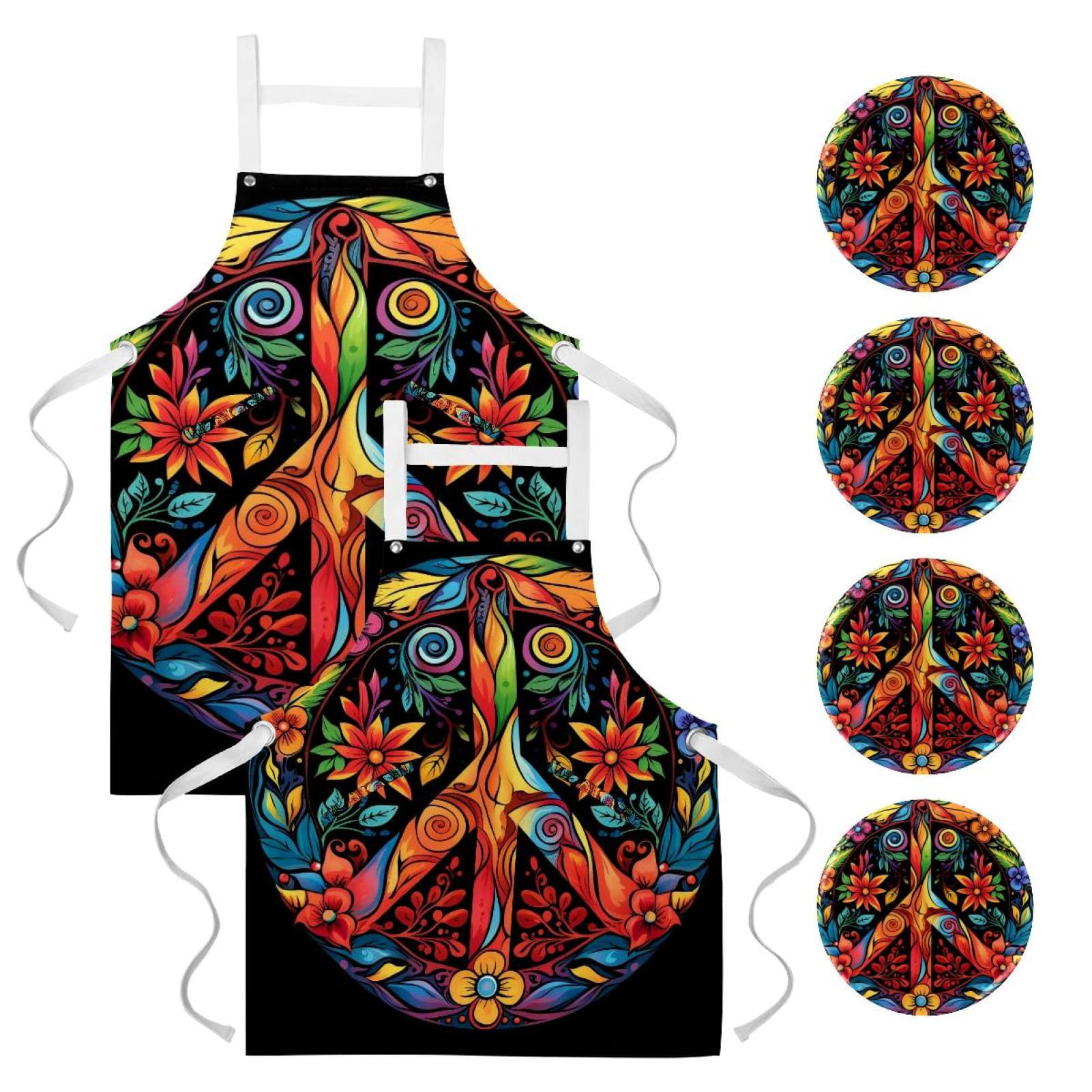 Peace symbol 2 Pack Waterproof Chef Apron with Pockets and Badge Pins ...