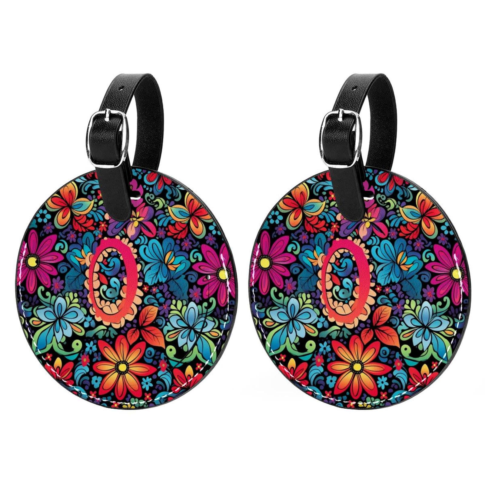 Peace symbol 2Pcs PU Leather Round Luggage Tags with Privacy Cover and ...