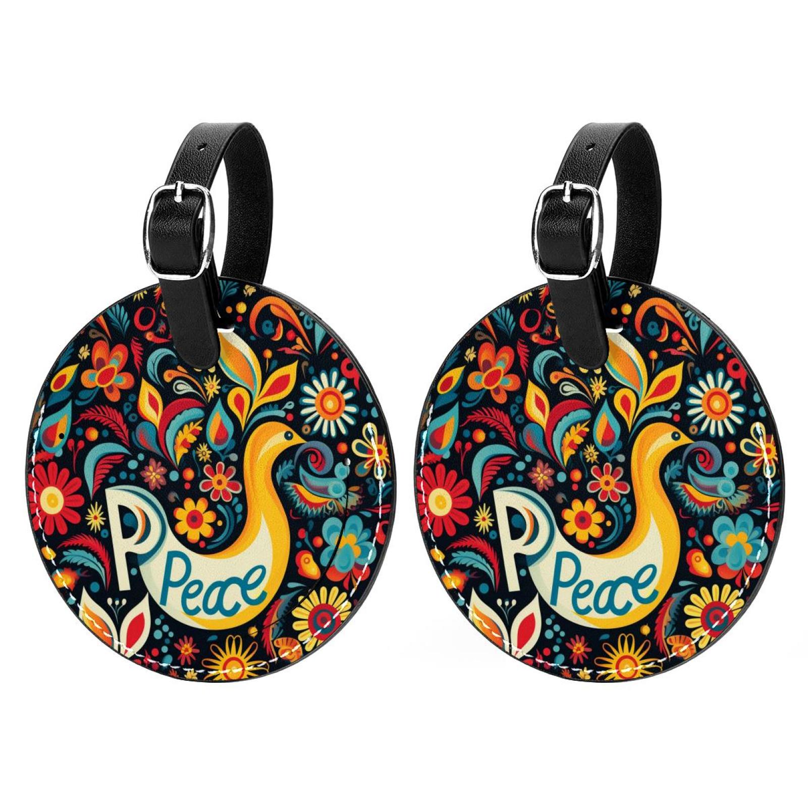 Peace symbol 2Pcs PU Leather Round Luggage Tags with Privacy Cover and ...