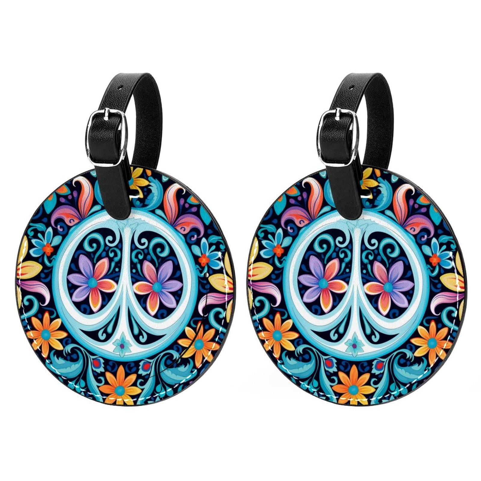 Peace symbol 2Pcs PU Leather Round Luggage Tags with Privacy Cover and ...