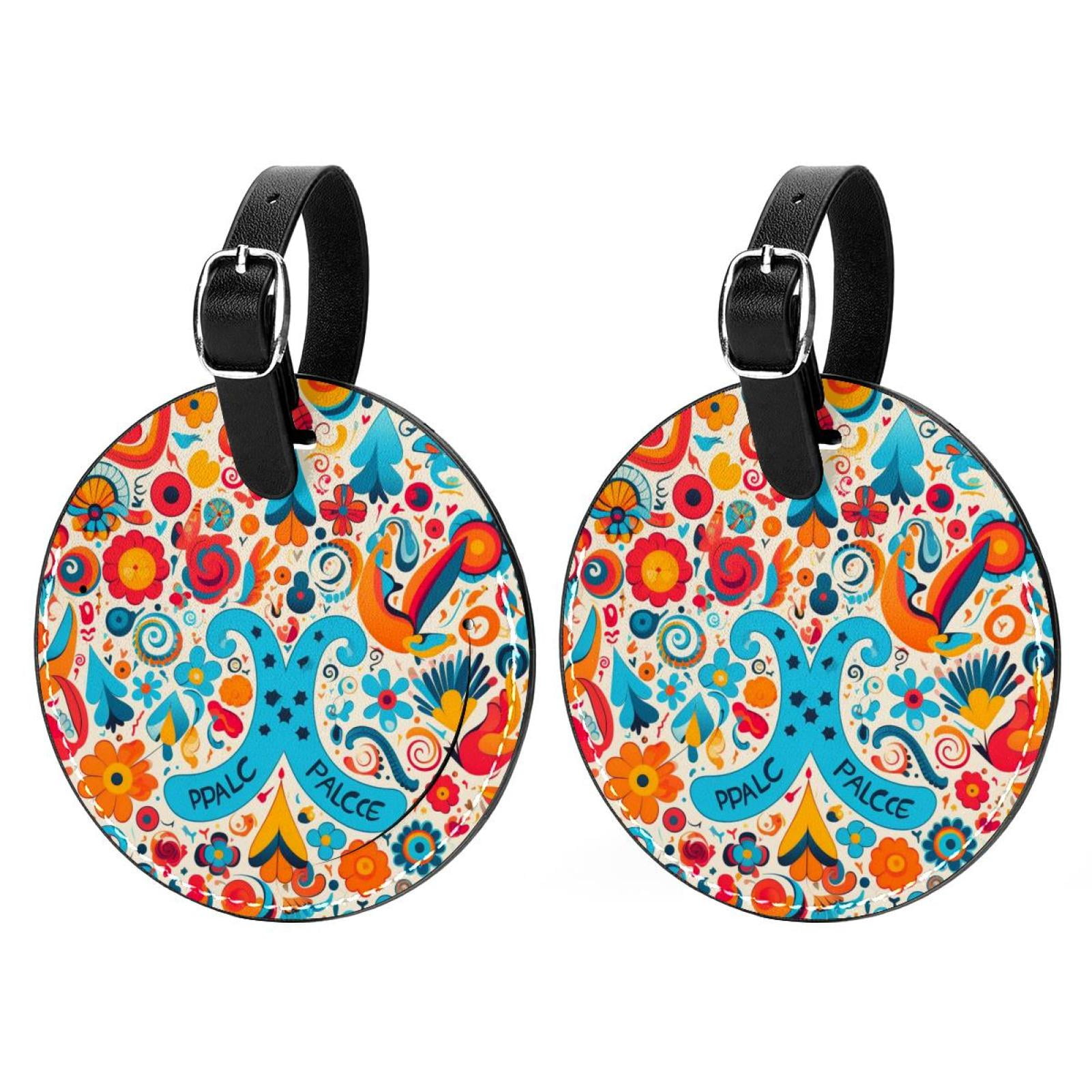 Peace symbol 2pcs PU Leather Round Bag Tags with Privacy Cover and Name ...