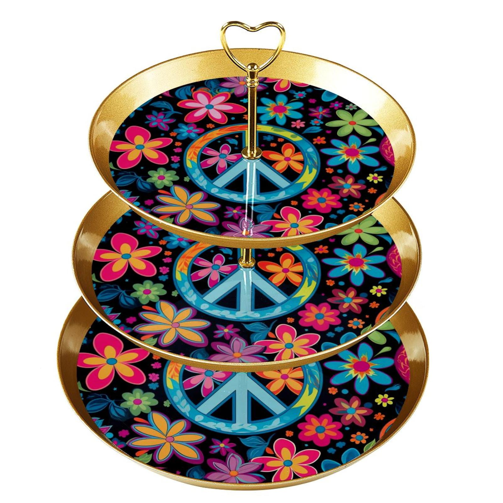 Peace symbol 32cm Plastic Discs Iron Pillar Dessert Table Decor Plates ...