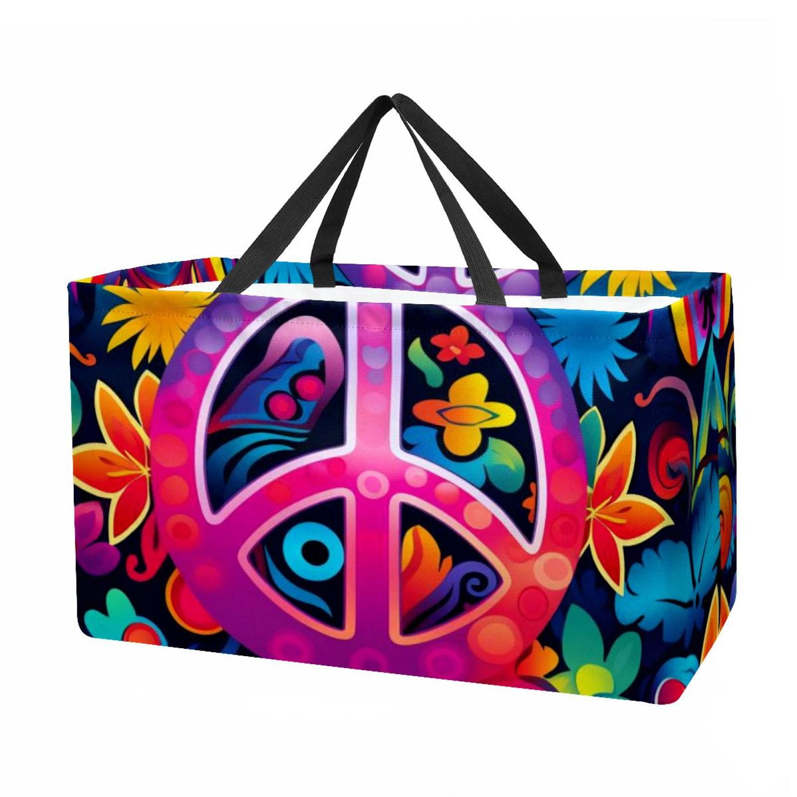 Peace symbol Collapsible Bucket Tote Bag Shopping Basket Oxford Cloth ...