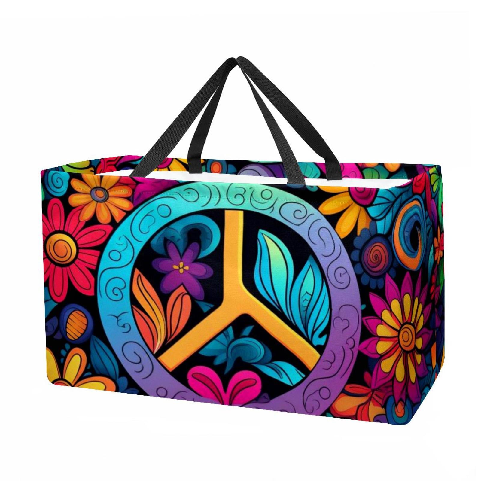 Peace symbol Large Capacity Reusable Oxford Cloth Grocery Basket ...