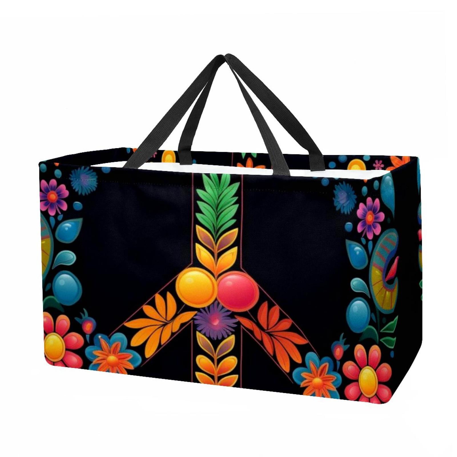 Peace symbol Large Capacity Reusable Oxford Cloth Grocery Basket ...