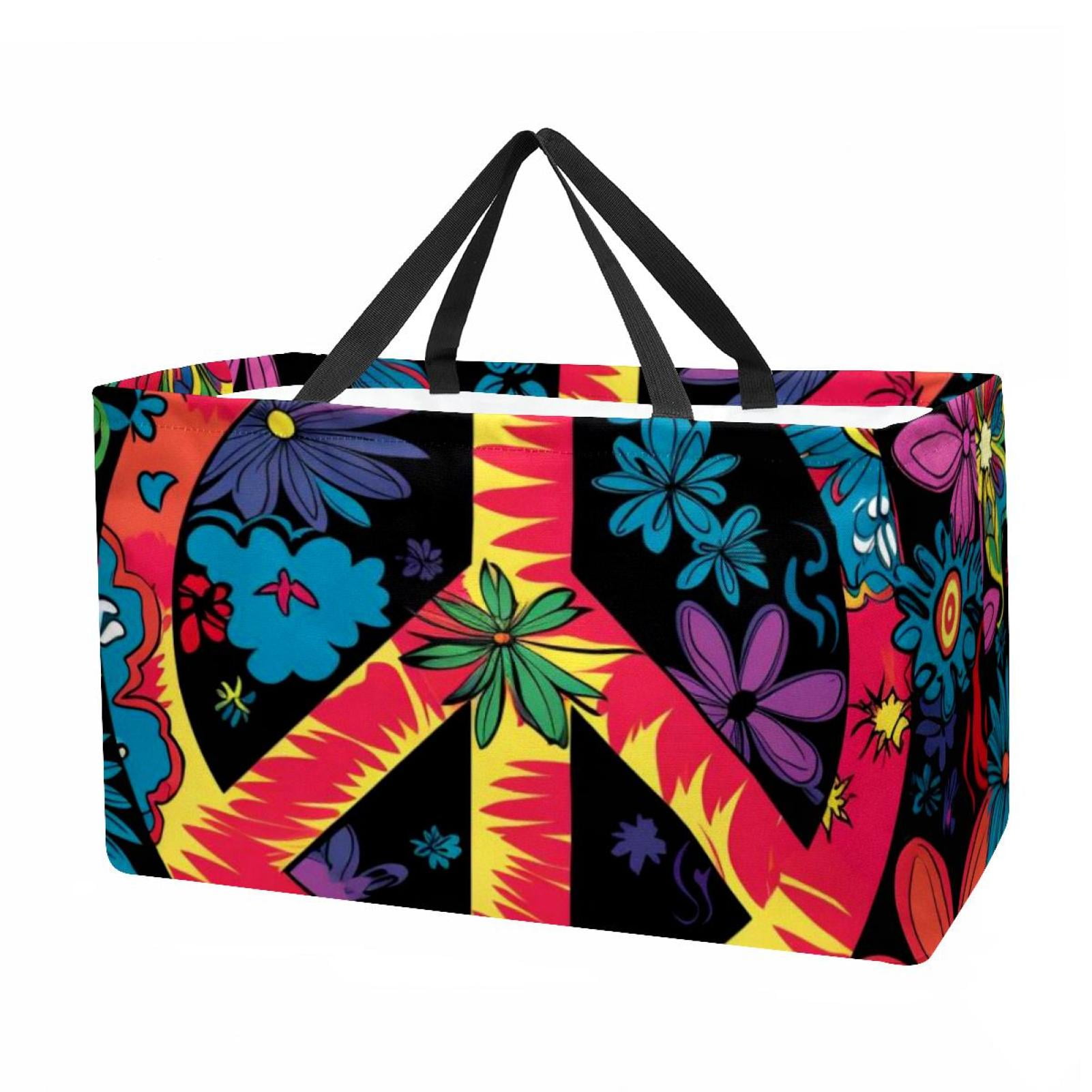 Peace symbol Large Capacity Reusable Oxford Cloth Grocery Basket ...
