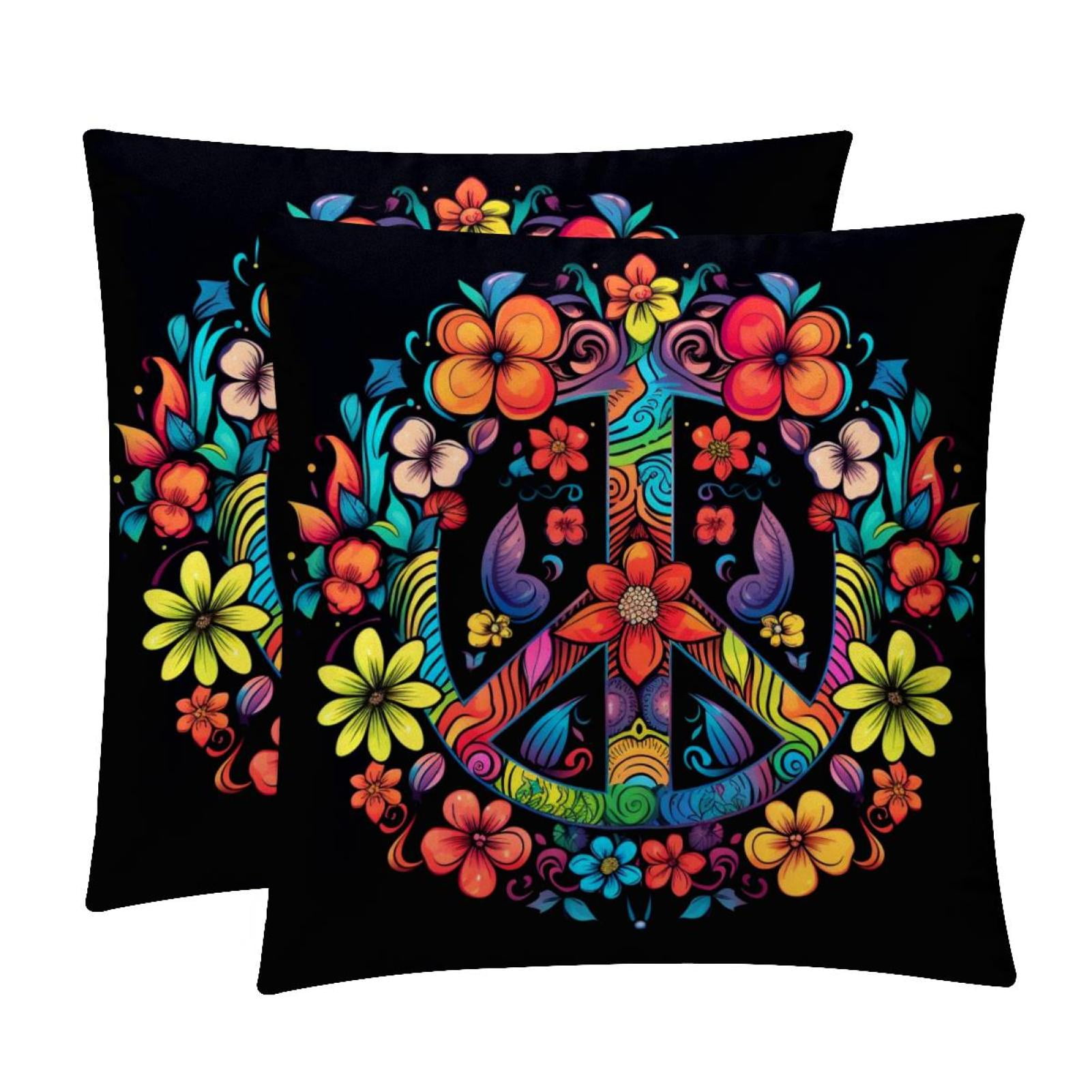 Peace symbol Throw Pillow Inserts Set Covers of 2 Decorative Velvet ...
