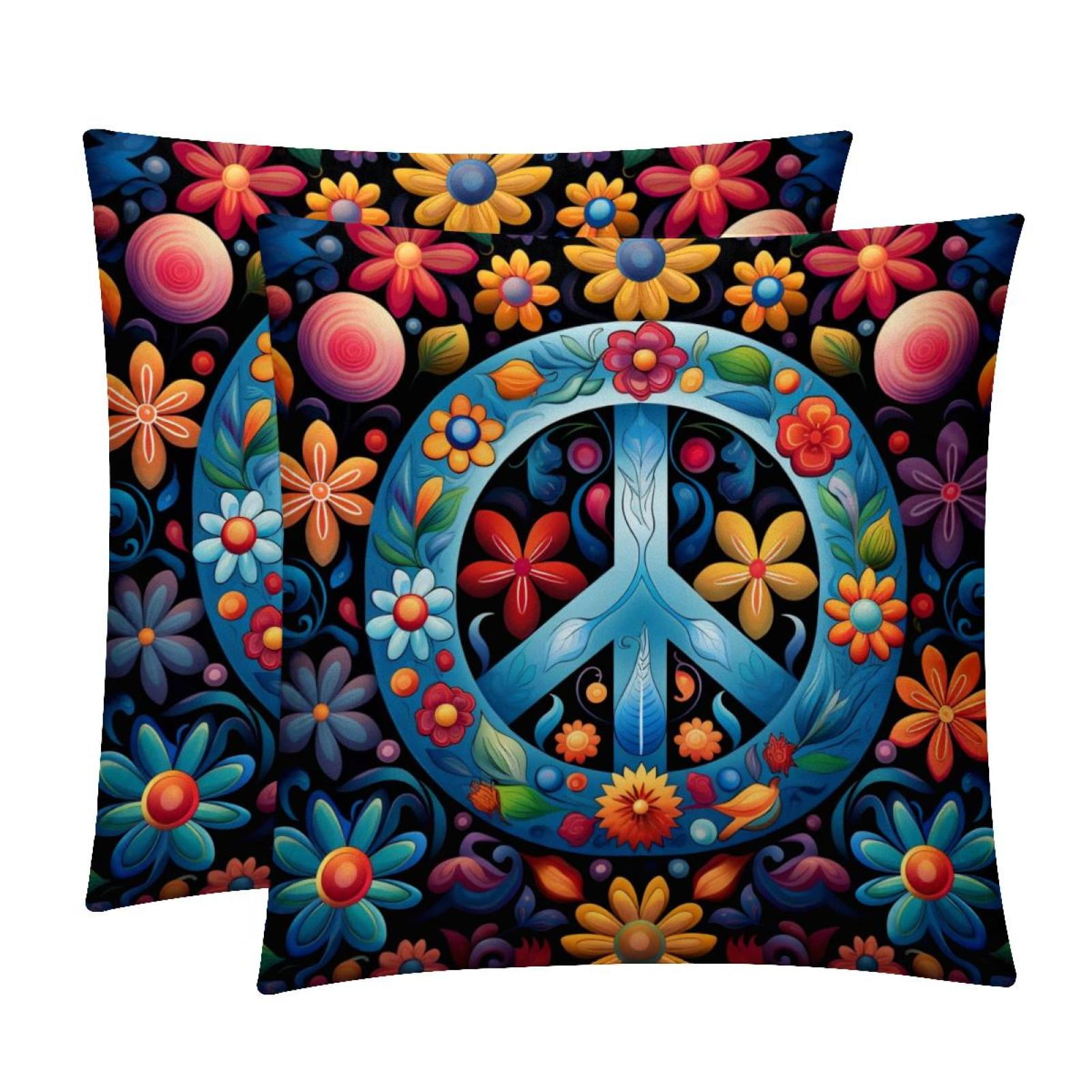 Peace symbol Velvet Pillow Covers Set of 2 with Unique Patterns for ...