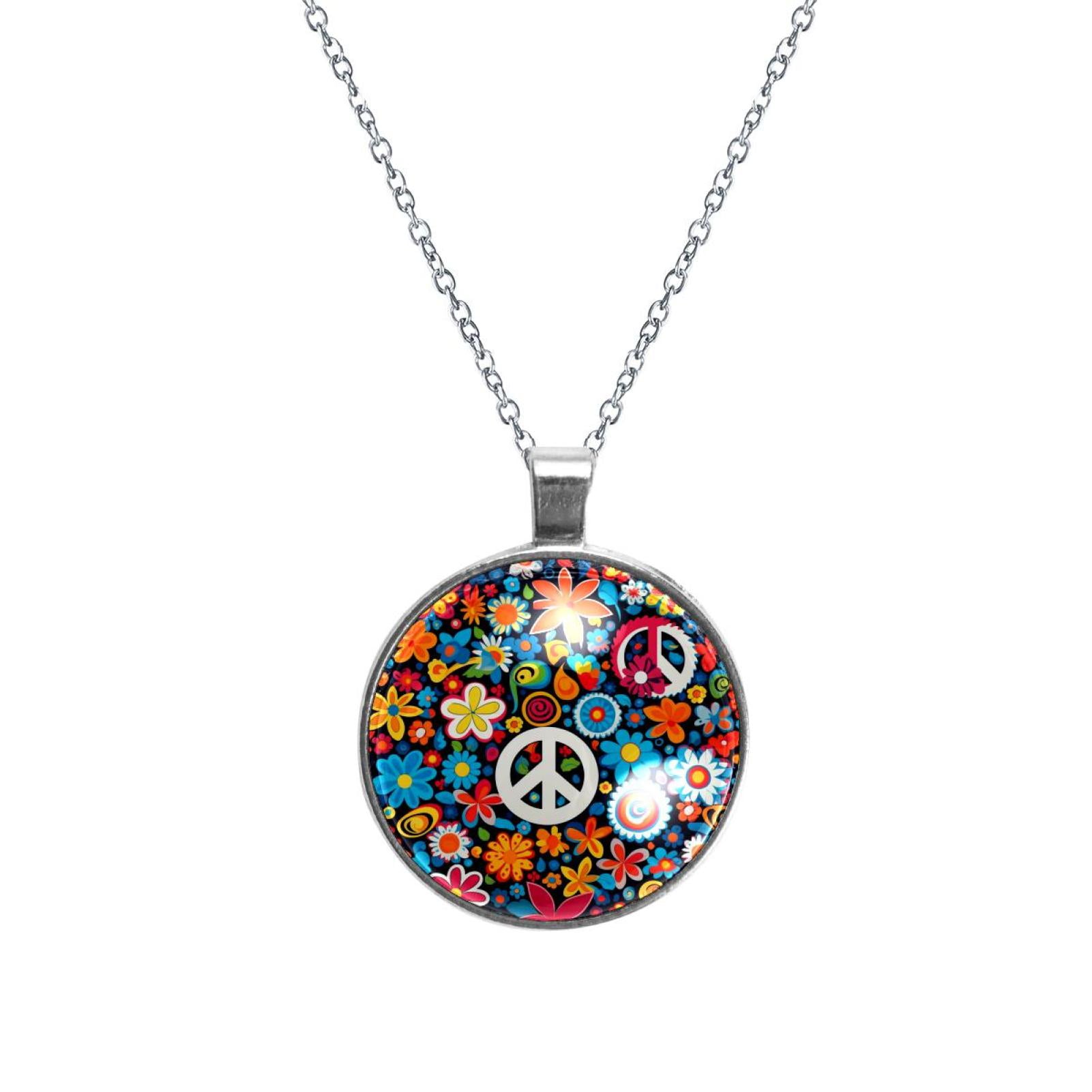 Peace symbol Women's Glass Design Circular Pendant Necklace - Sparkle ...