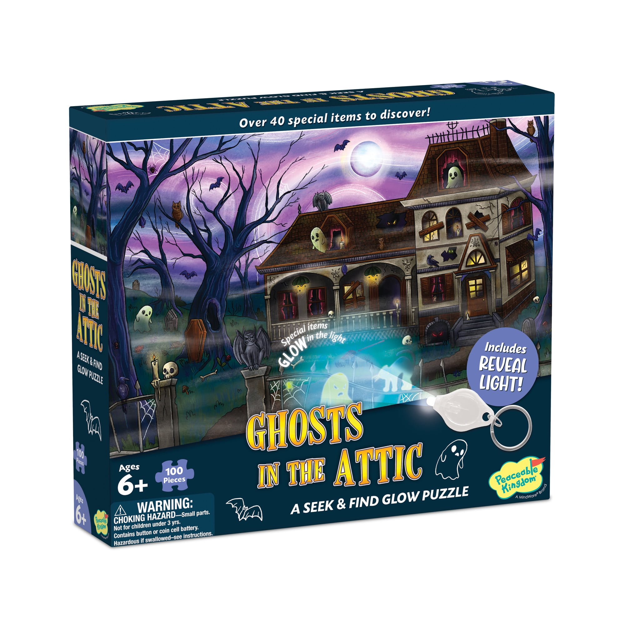 Peaceable Kingdom Ghosts In The Attic Glow Puzzle - 100 Piece - Find 44 ...