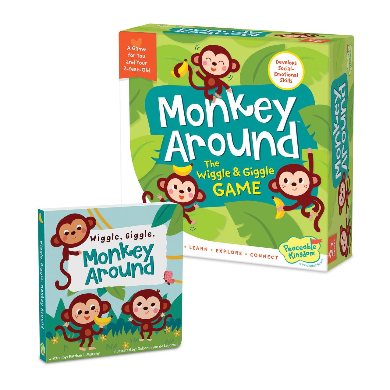 Peaceable Kingdom Monkey Around Toddler Game & Wiggle, Giggle, Monkey Around! Board Book Set ...
