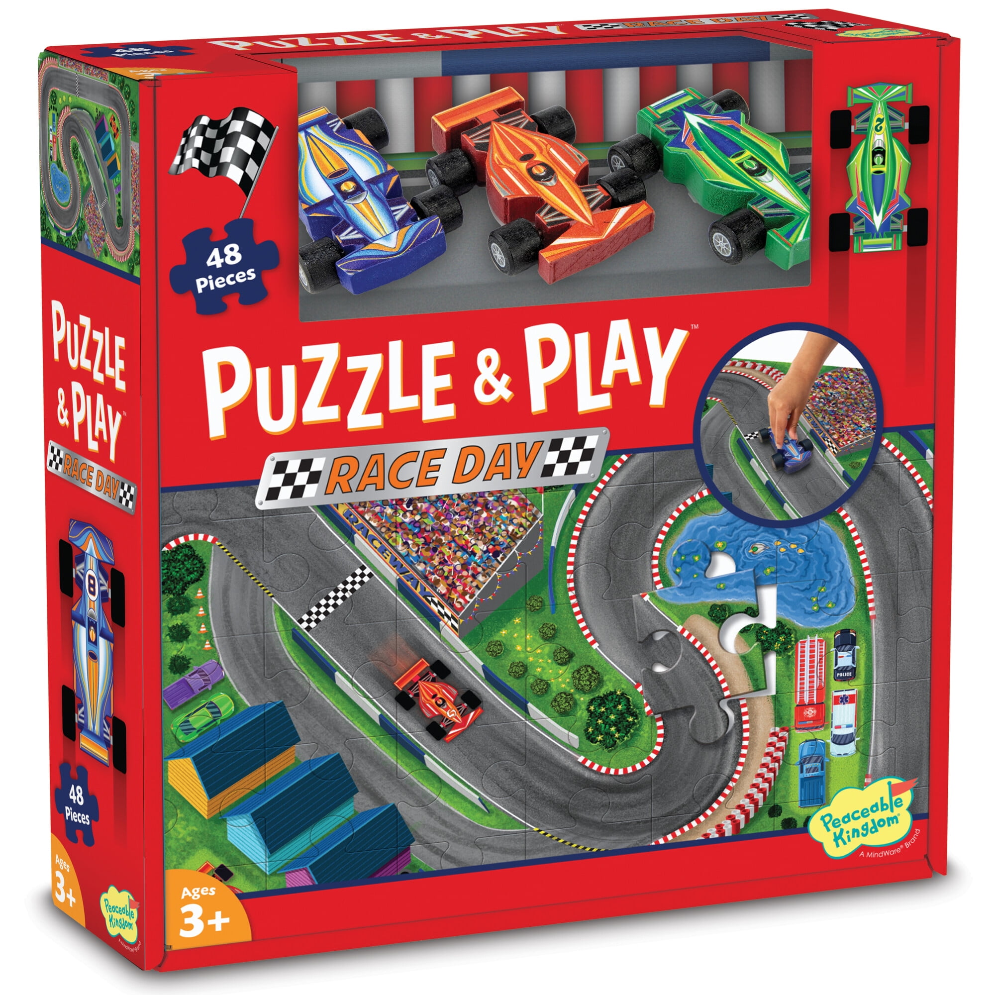 Peaceable Kingdom Puzzle & Play: Race Day - Floor Puzzle for Kids Ages ...