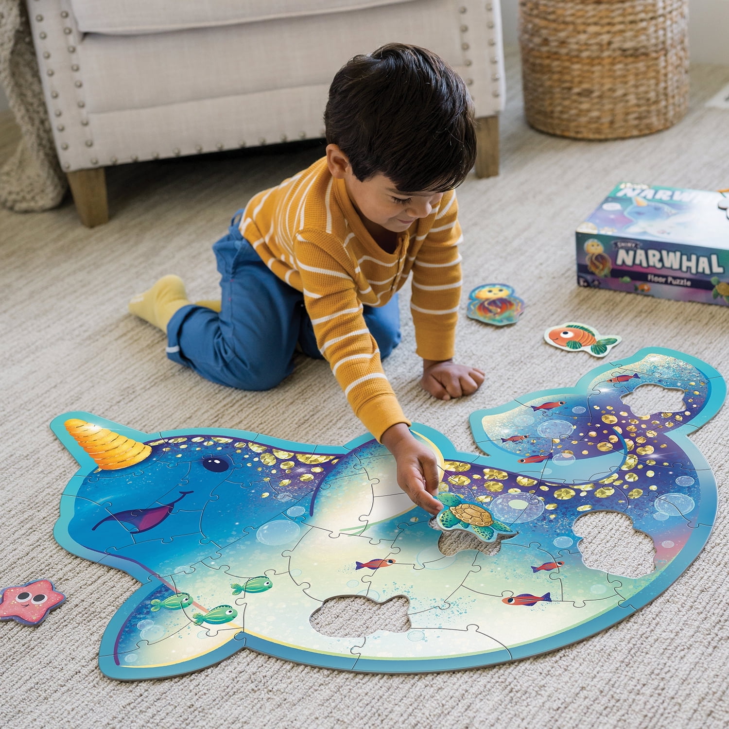 Peaceable Kingdom Narwhal Floor Puzzle, Magically Illustrated with 42 Thick and Sturdy Puzzle ...