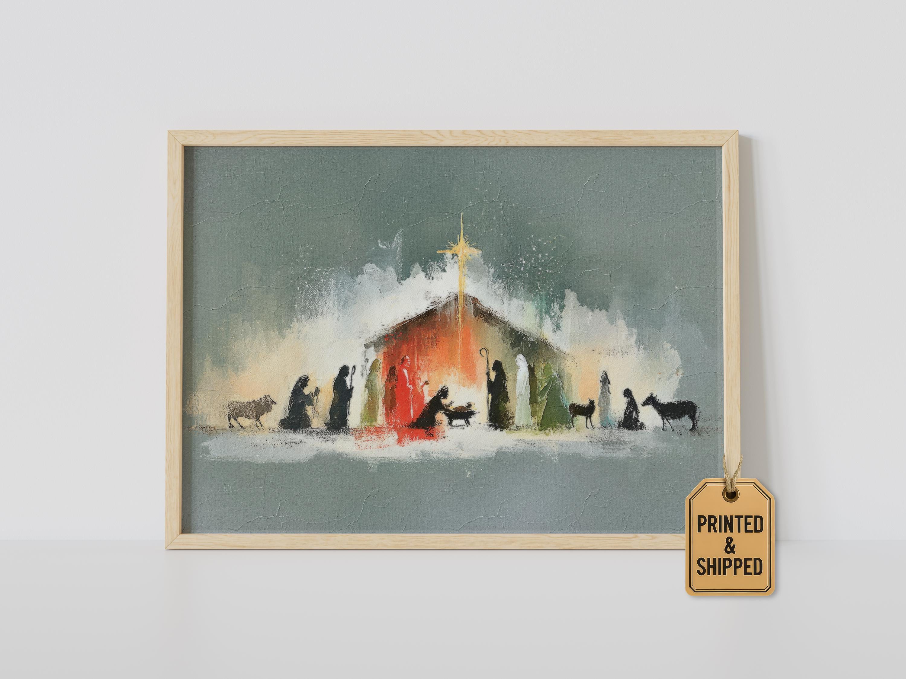 Peaceful Bethlehem Night, Minimalist Nativity, Christian Home Wall Art ...