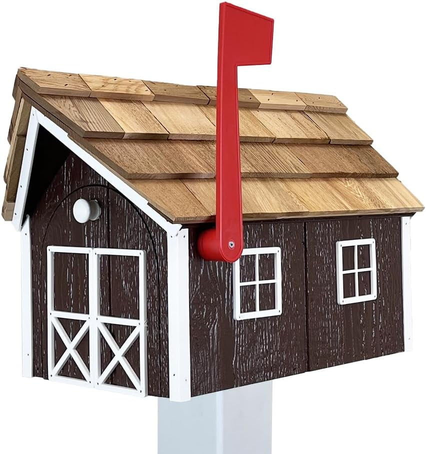 Peaceful Classics Amish Cedar Roof Wooden Mailbox with Window & Door ...