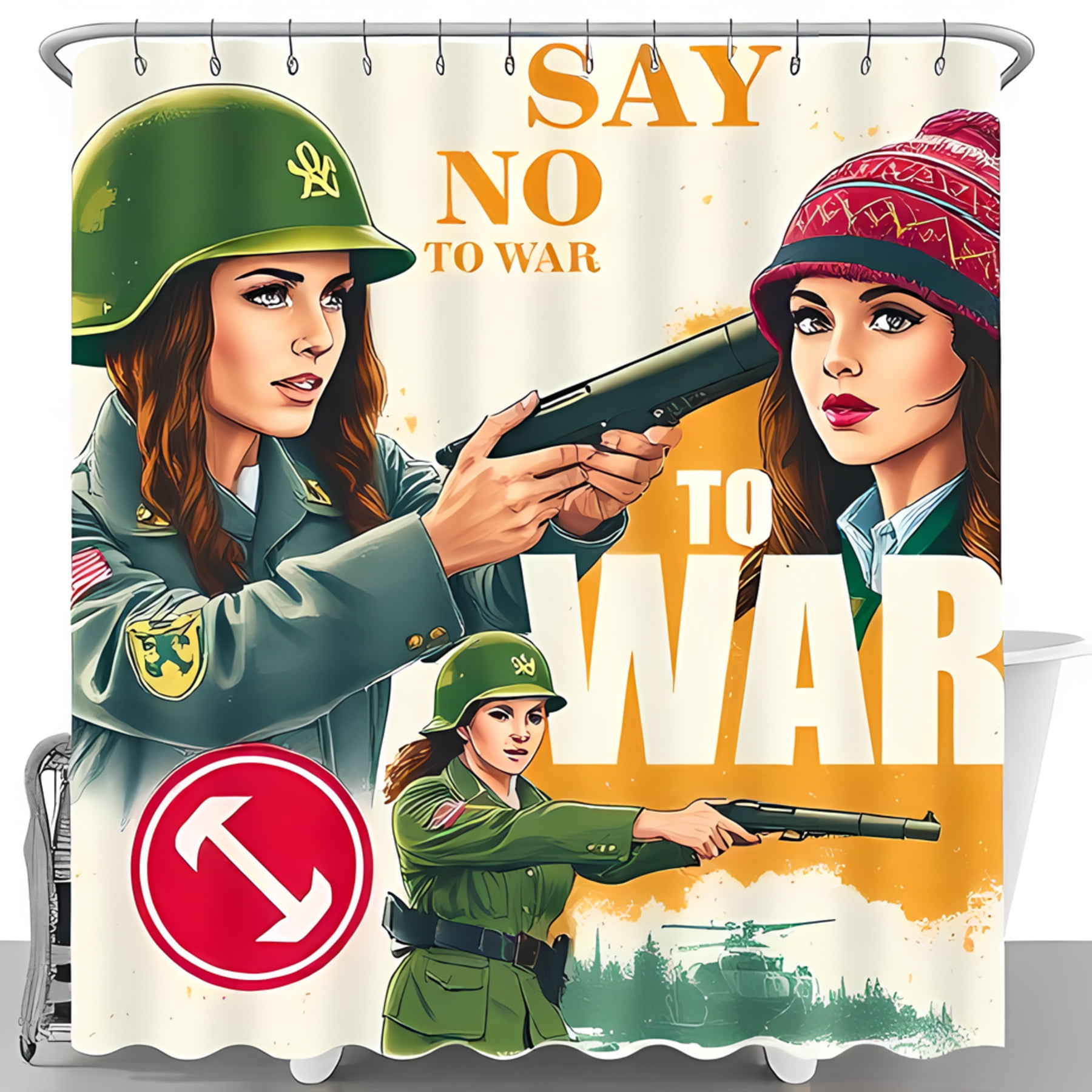 Peaceful Confrontation Shower Curtain - Vibrant Orange-Yellow ...