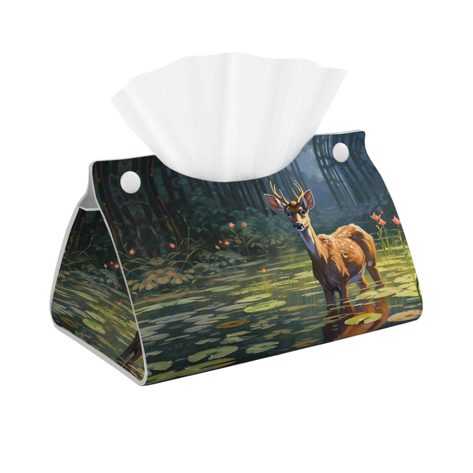 Peaceful Deer Lily Pond Long Leather Tissue Box Cover - Tissue Box ...