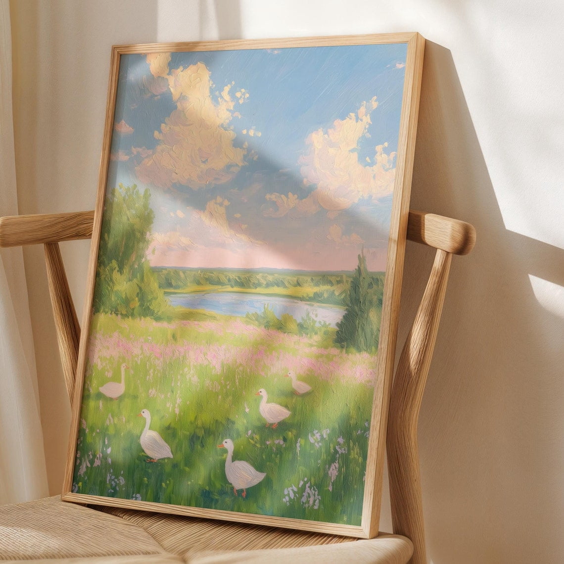 Peaceful Ducks Painting Pastel Wall Art • Colorful Antique Geese ...