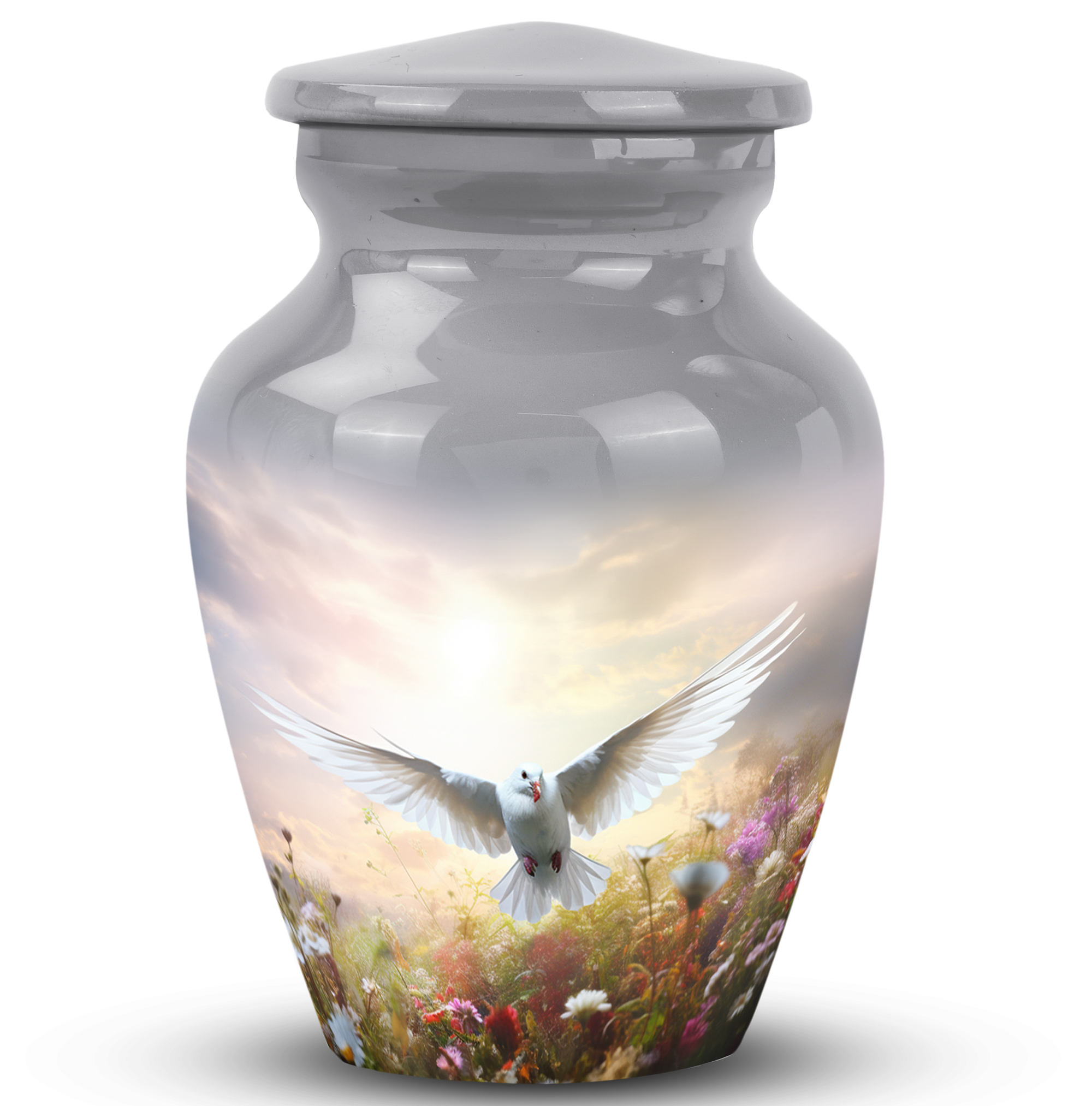Peaceful Flying Dove On Flowers - Cremation Keepsake Urns For Ashes ...