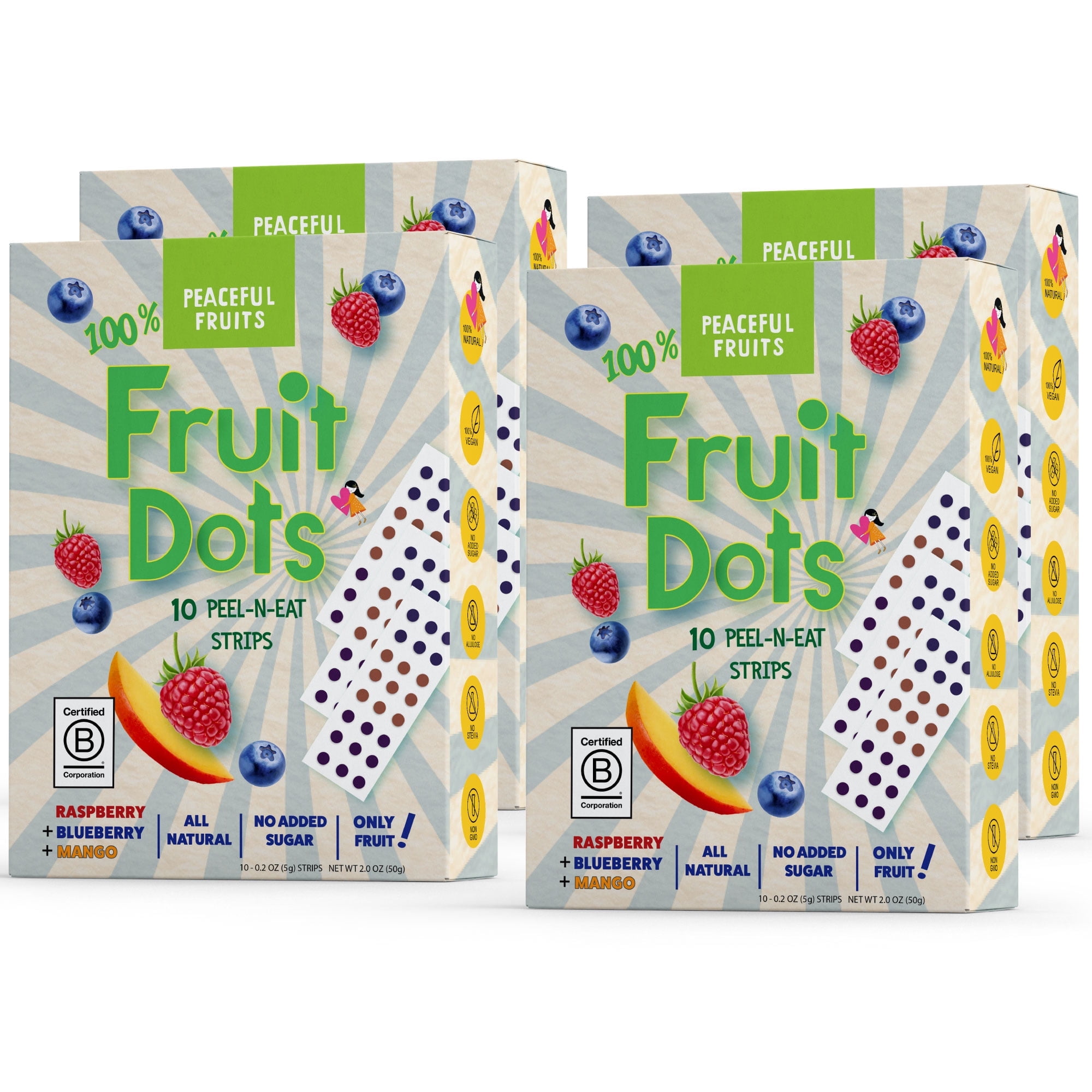 Peaceful Fruits 100% Fruit Dots - Raspberry, Blueberry, Mango - 4 boxes ...