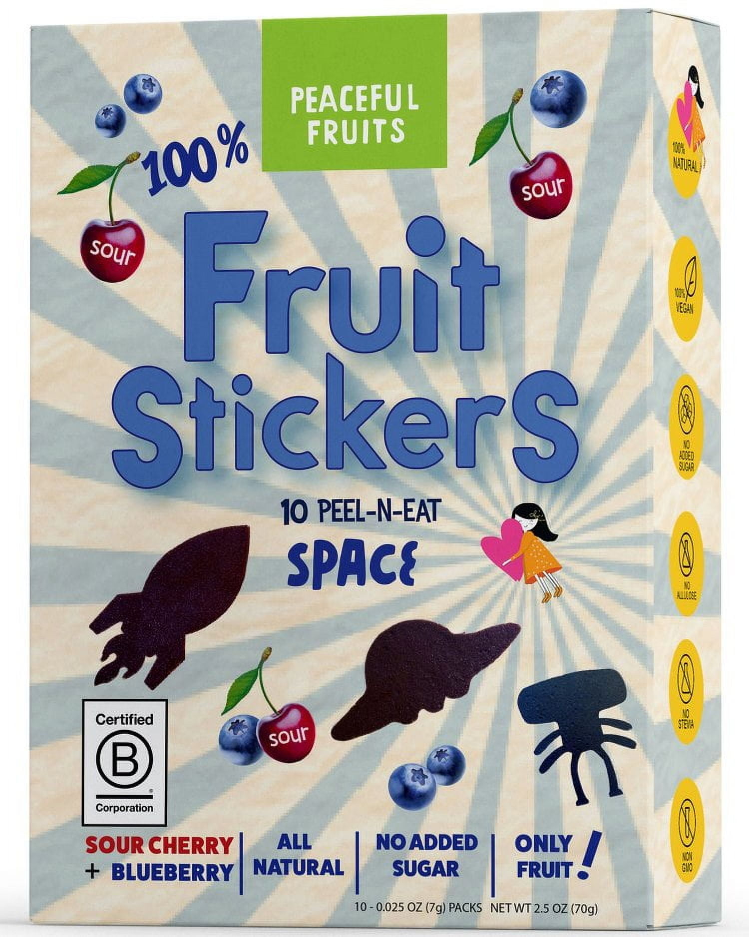 Peaceful Fruits Fruit Stickers Box Space Blueberry Cherry (12 Pack) 2.5 ...