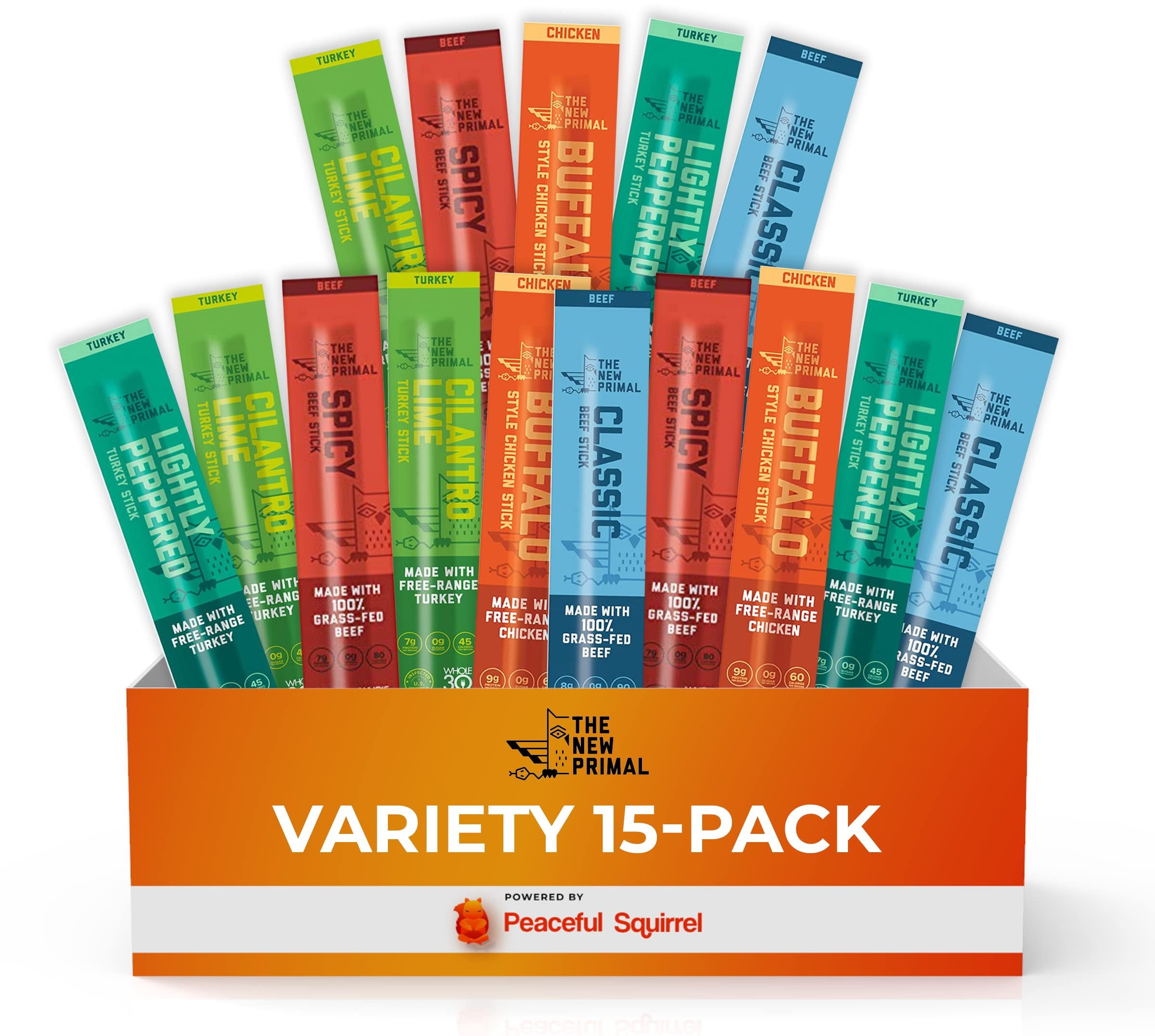 Peaceful Squirrel Variety, The New Primal Meat Sticks, 15-Pack, Variety ...