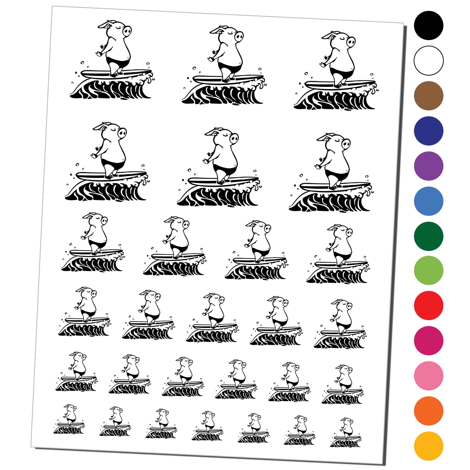 Peaceful Zen Surfer Pig Water Resistant Temporary Tattoo Set Fake Body ...