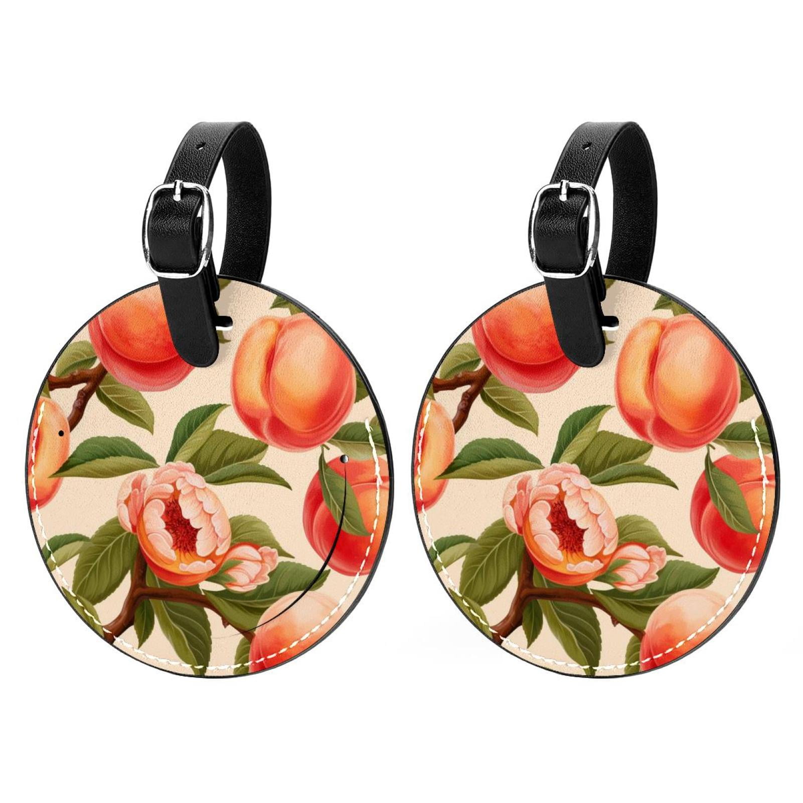 Peach 2Pcs PU Leather Round Luggage Tags with Privacy Cover and Name ID ...