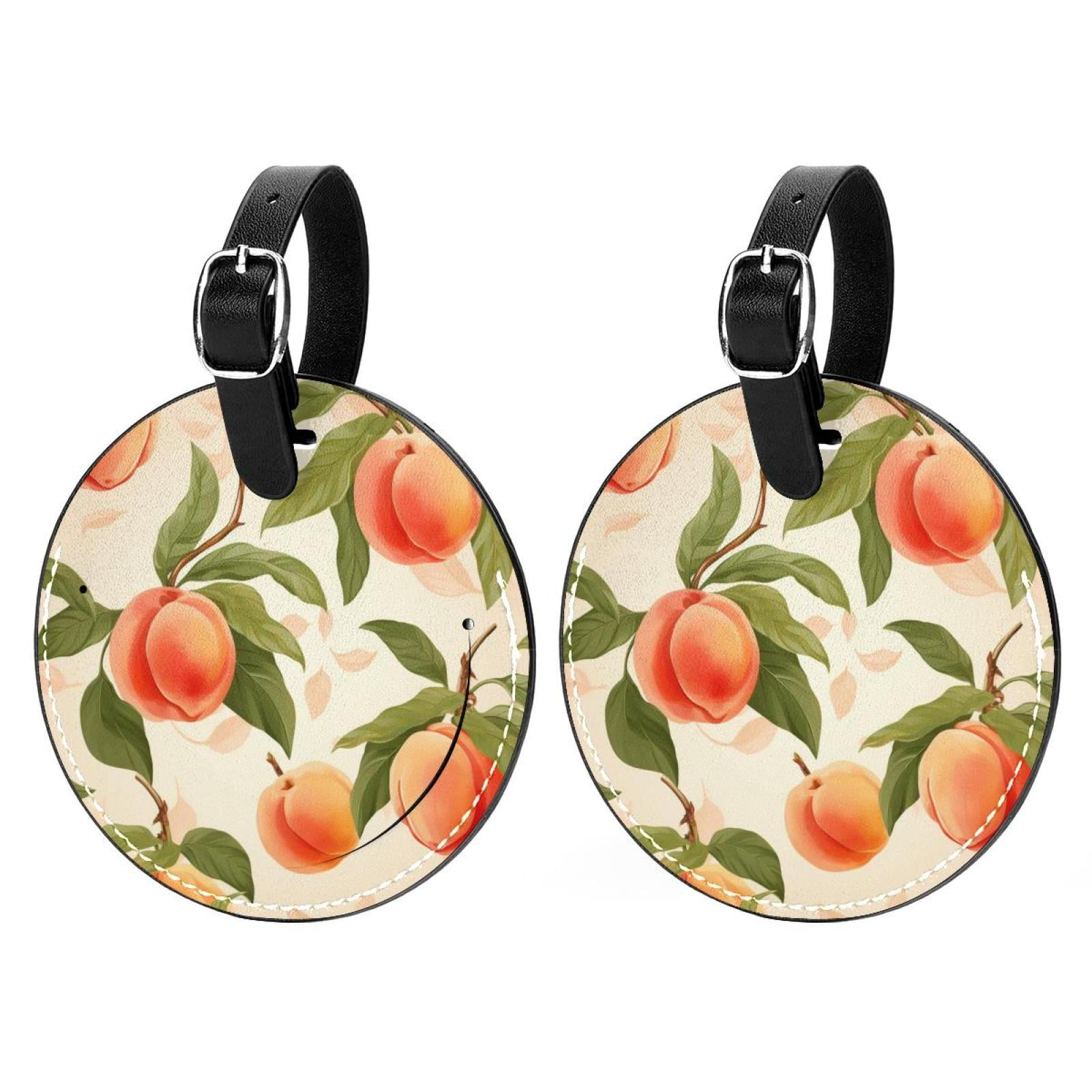 Peach 2Pcs PU Leather Round Luggage Tags with Privacy Cover and Name ID ...