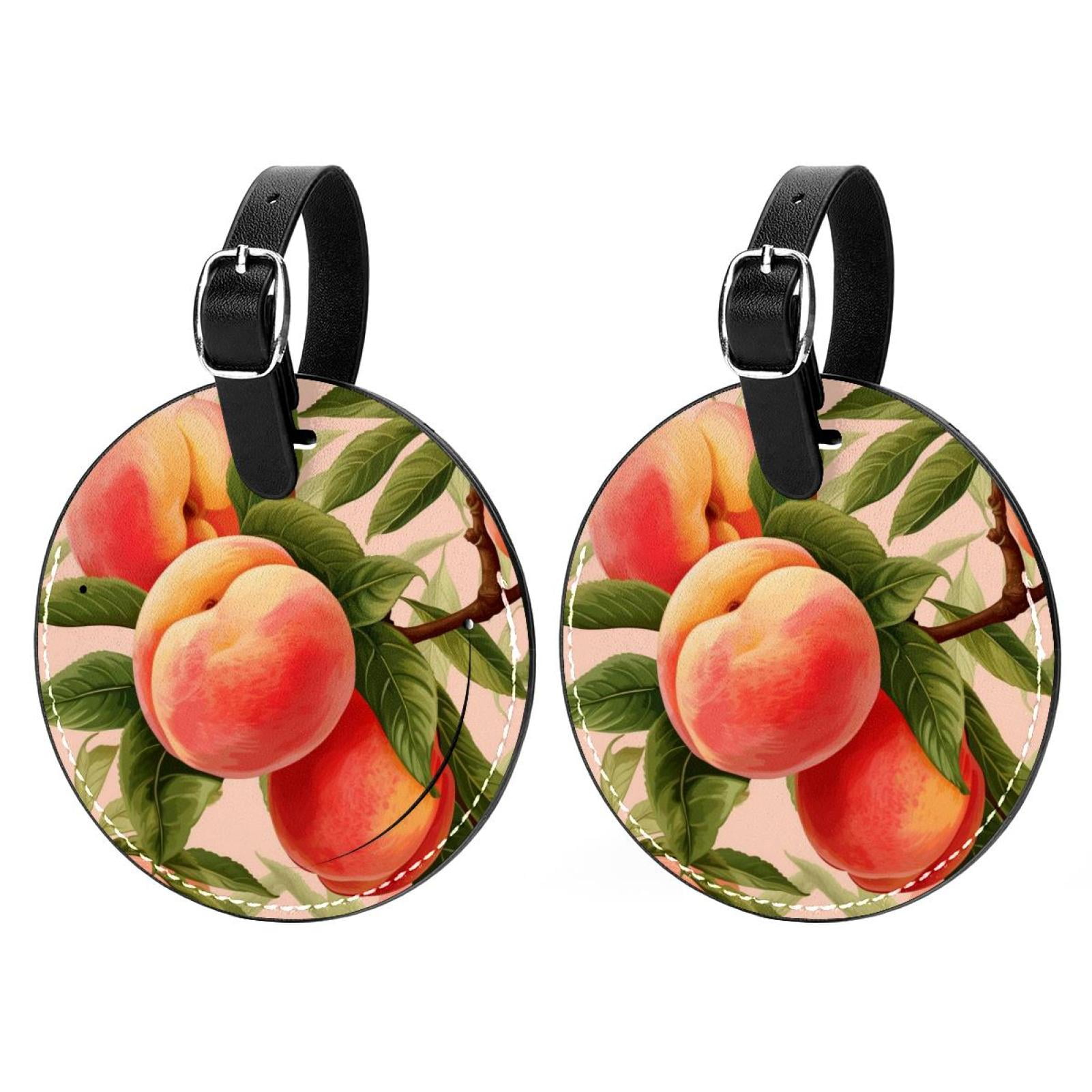 Peach 2Pcs PU Leather Round Luggage Tags with Privacy Cover and Name ID ...