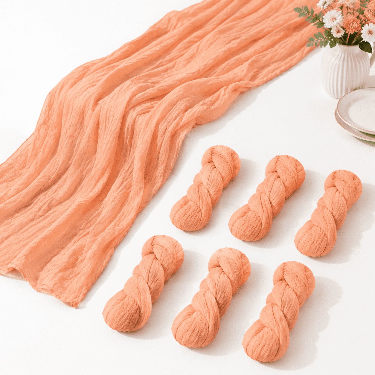 Peach 6 Pack Cheesecloth Boho Table Runners for Summer Farmhouse Events ...